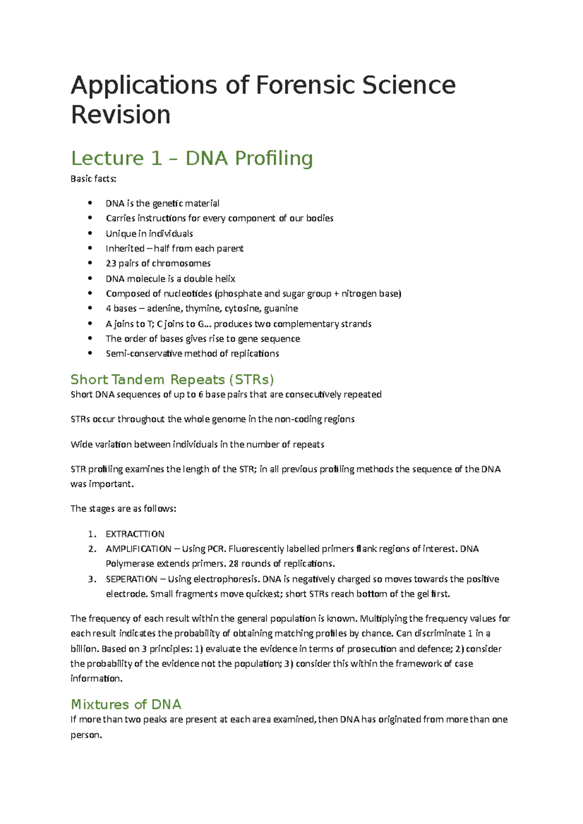 DNA Interpretation revision - Applications of Forensic Science Revision ...