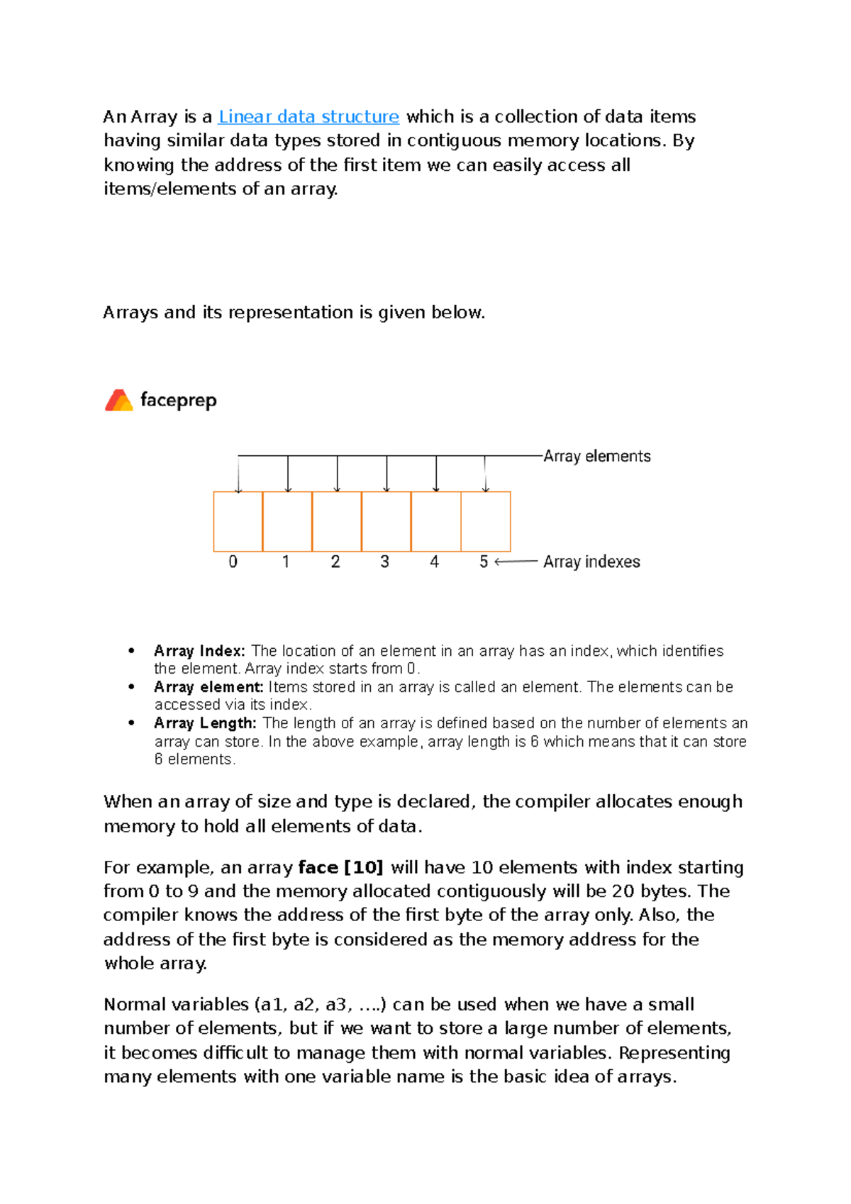 Arrays - By knowing the address of the first item we can easily access ...