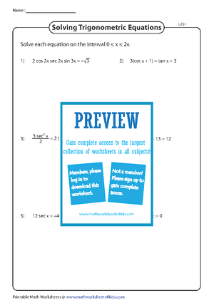 Trig equation worksheet - Pre-Calculus/Trig 3 Name ...