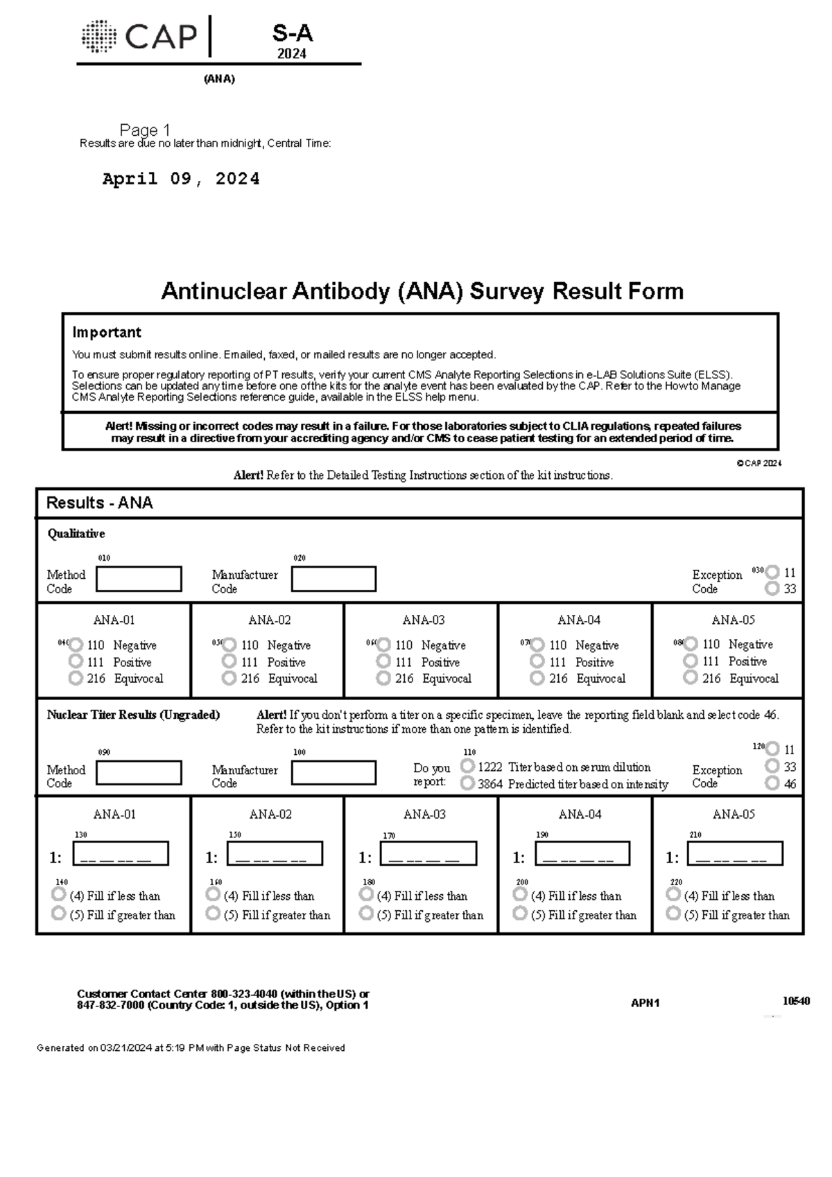 ANA - Formulario DE Resultados - Evento A 2024 - Antinuclear Antibody ...