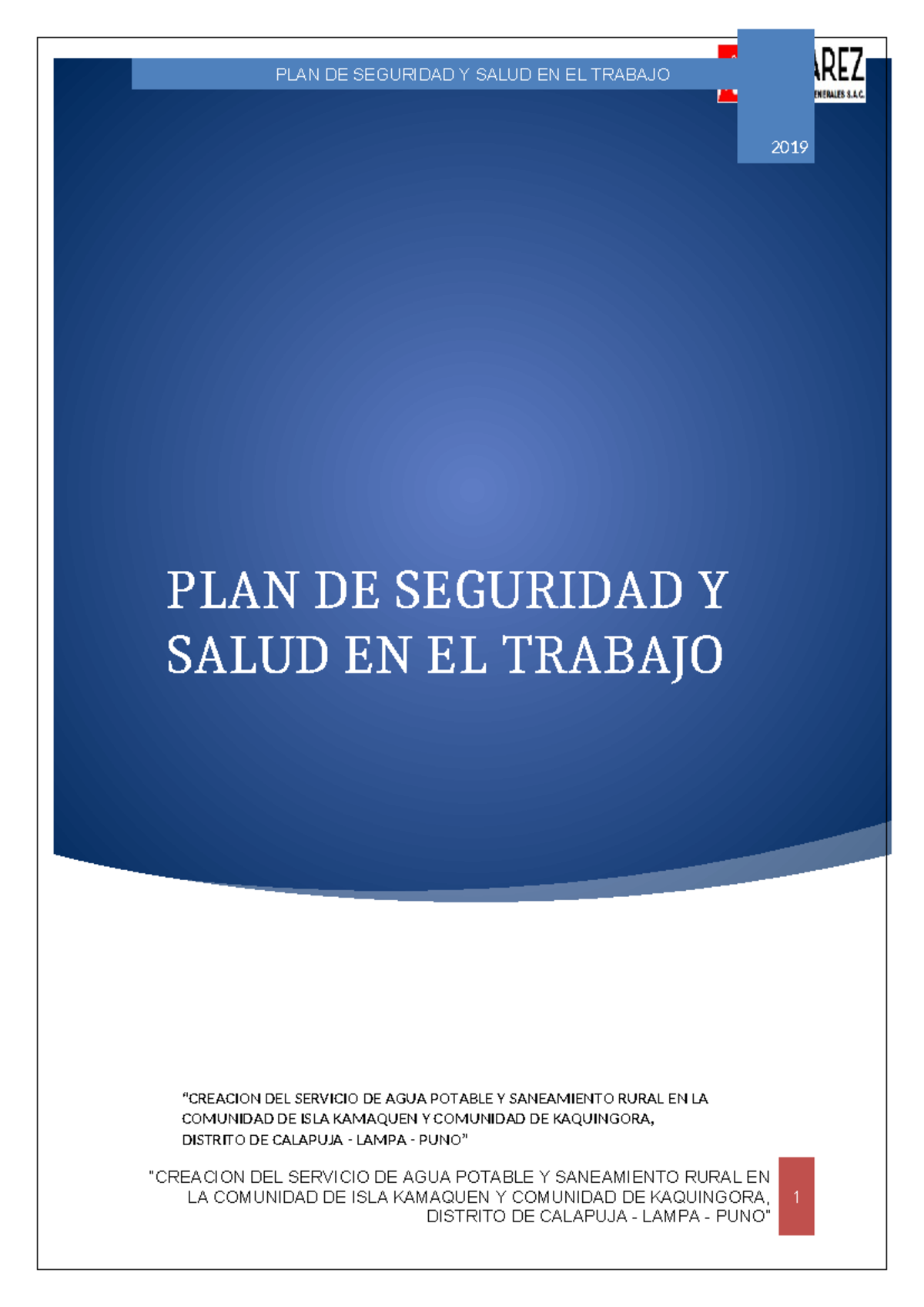 Plan de Seg y Salud en el Trab - PLAN DE SEGURIDAD Y SALUD EN EL TRABAJO “CREACION DEL SERVICIO ...