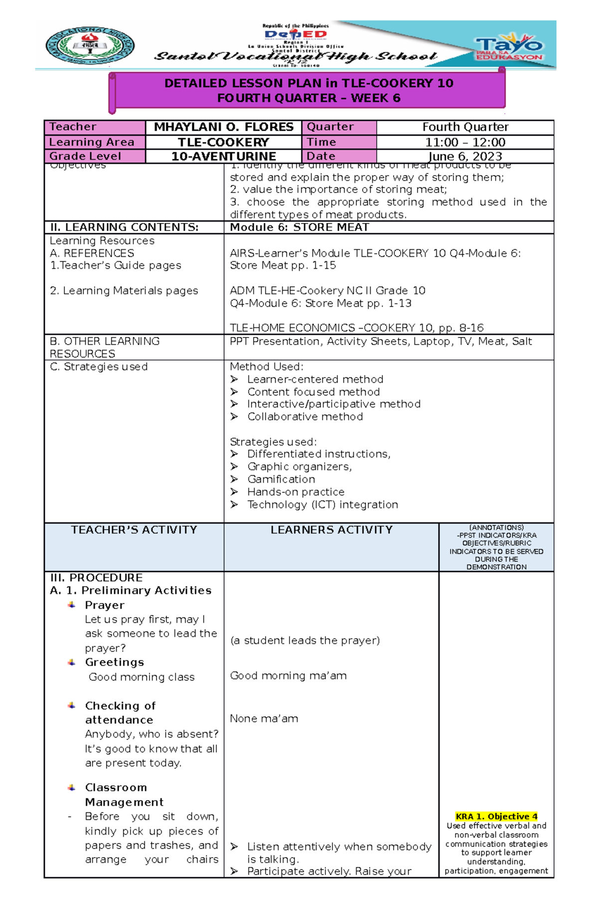 Detailed LP FOR COT 2- SY 2022-23 f - I. OBJECTIVES Learning ...