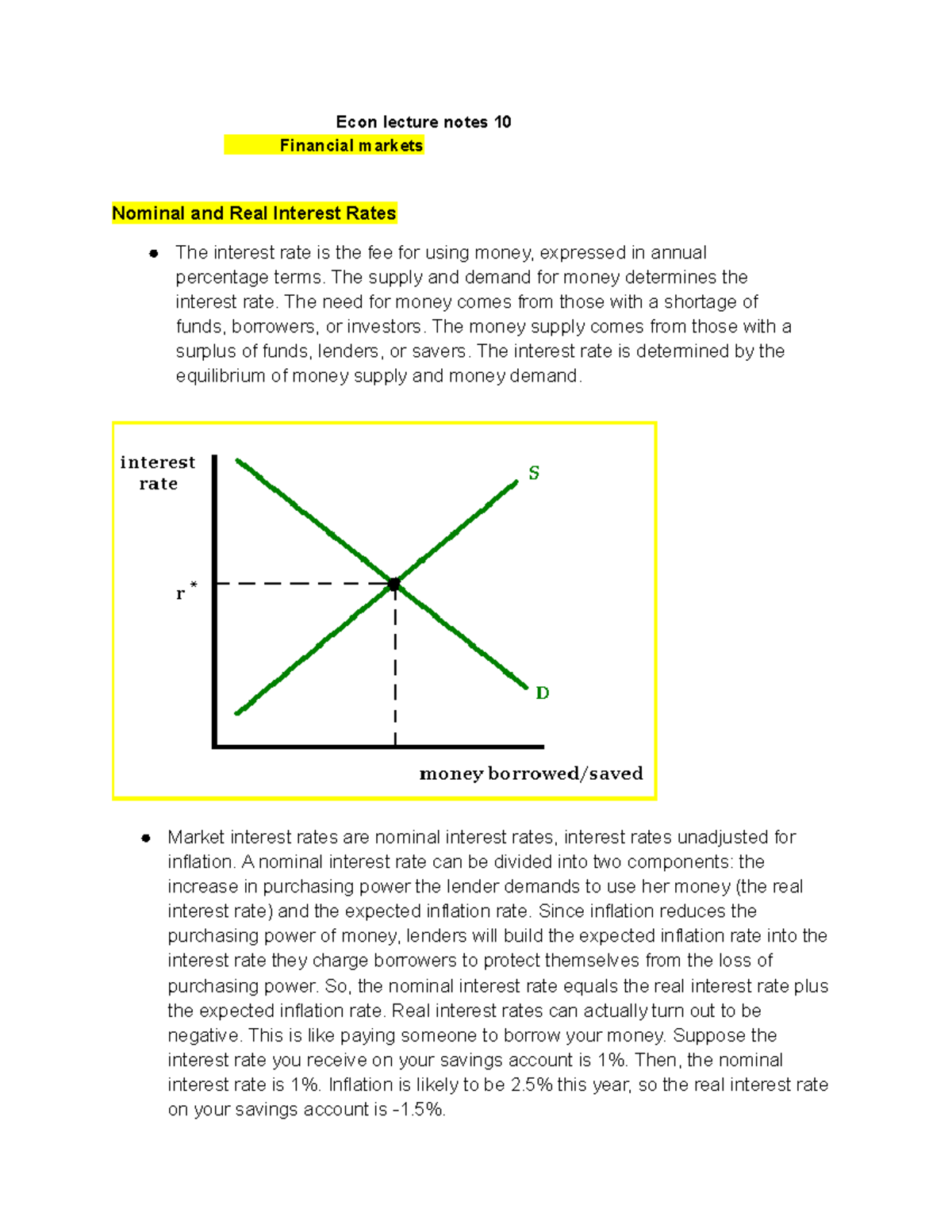 Econ lecture note 10 - Econ lecture notes 10 Financial markets Nominal ...