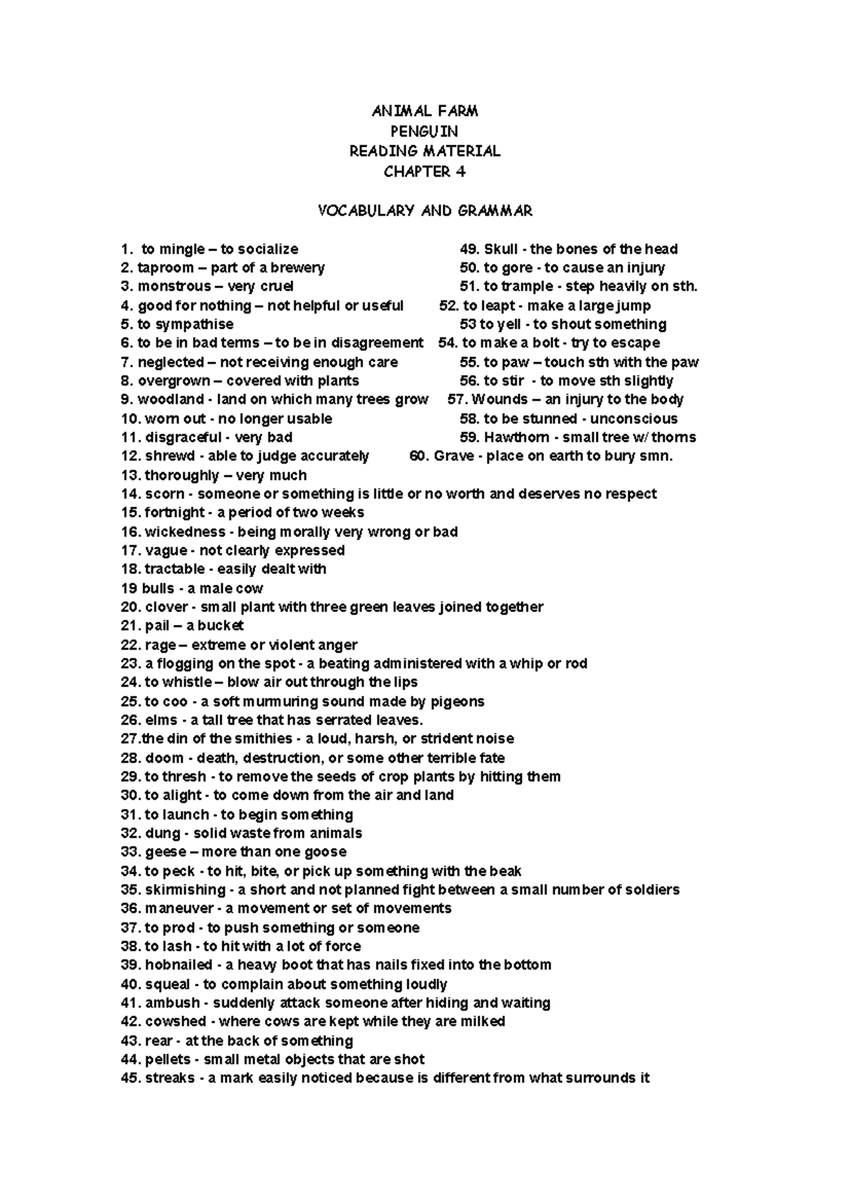 Animal FARM ch. 4 - ANIMAL FARM PENGUIN READING MATERIAL CHAPTER 4 ...