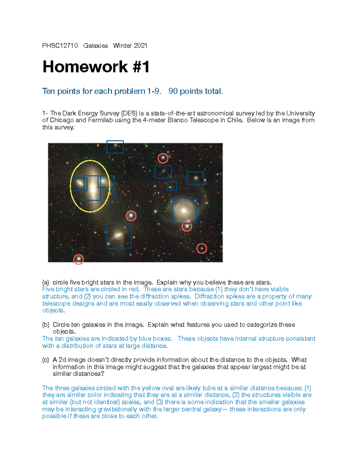 HW 1 solutions - PHSC12710 Galaxies Winter 2021 Homework Ten points for ...