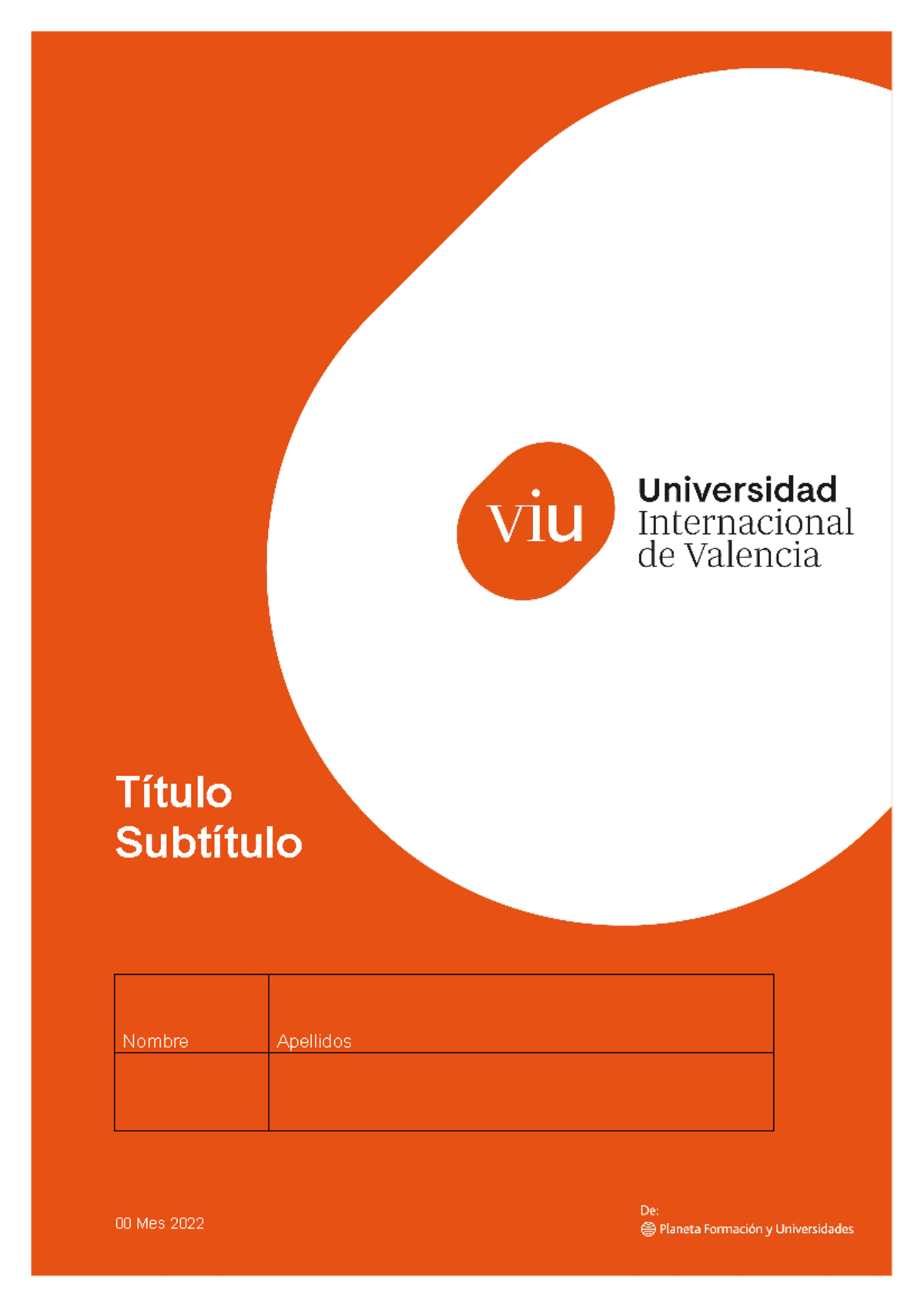Plantilla Actividades VIU - Título Subtítulo Nombre Apellidos 00 Mes 2022 Título documento Es ...