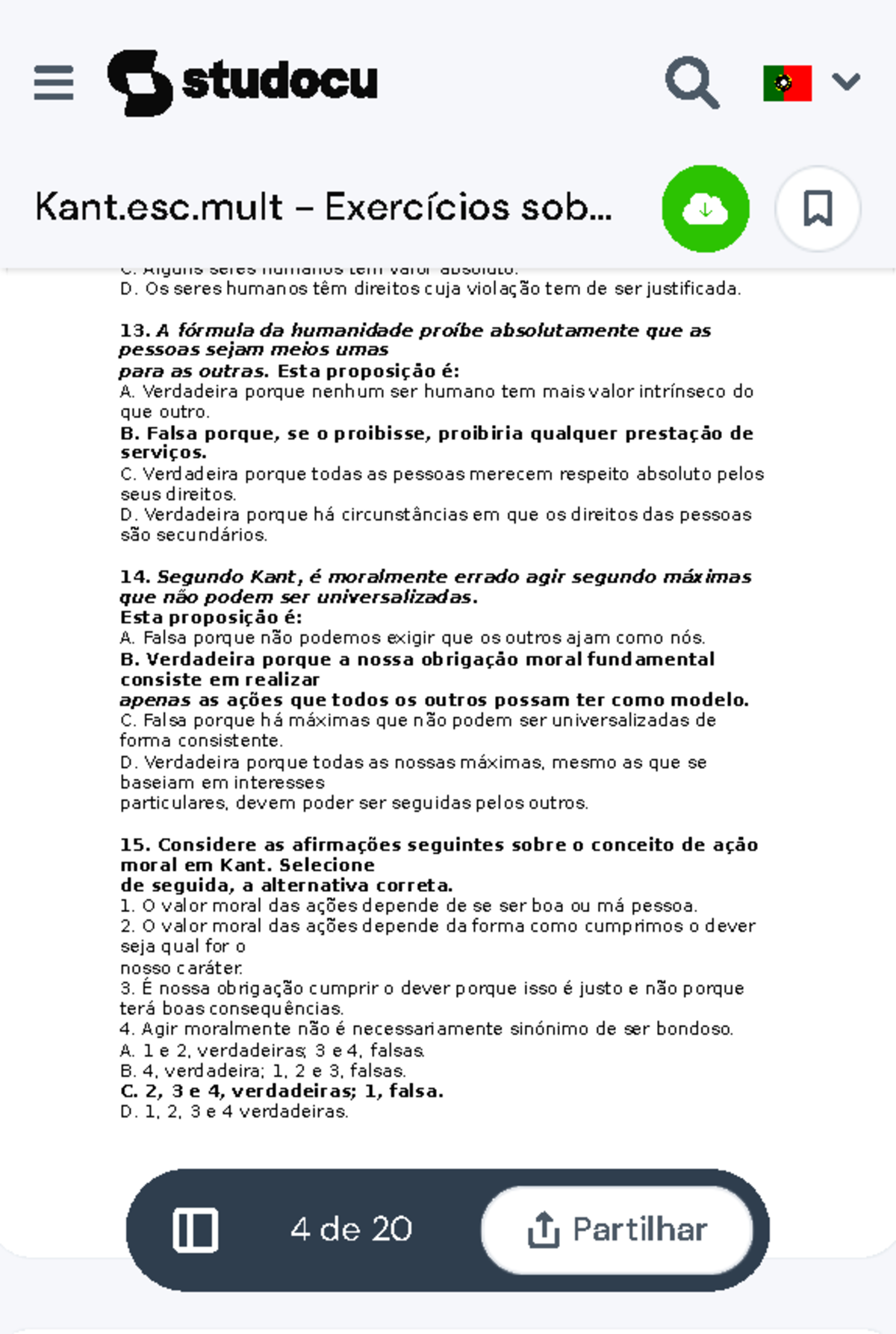 Kant.esc.mult - Exercícios sobre kant e stuart mill com soluções - 1. A ...
