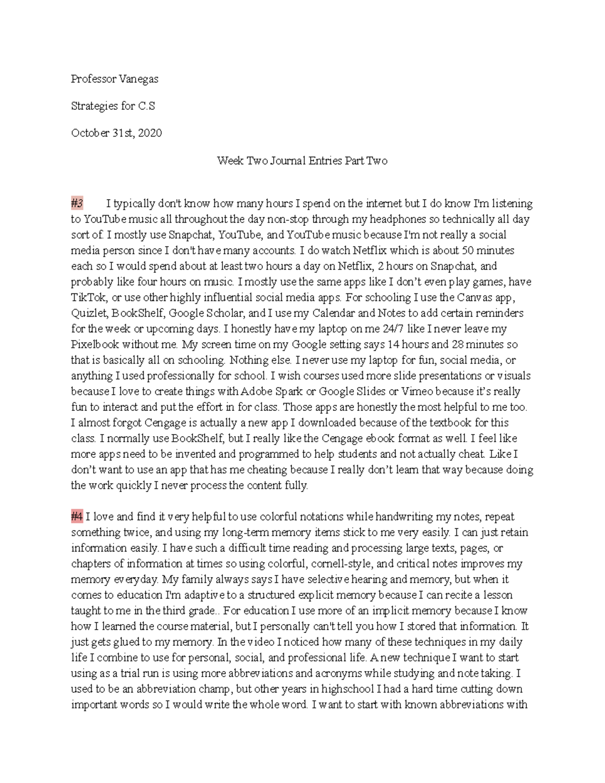 Journal Entries-CPD150 - Professor Vanegas Strategies for C October ...