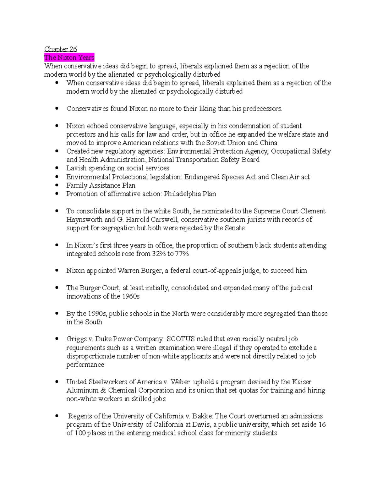 Chapter 26 Notes - Chapter 26 The Nixon Years When conservative ideas ...