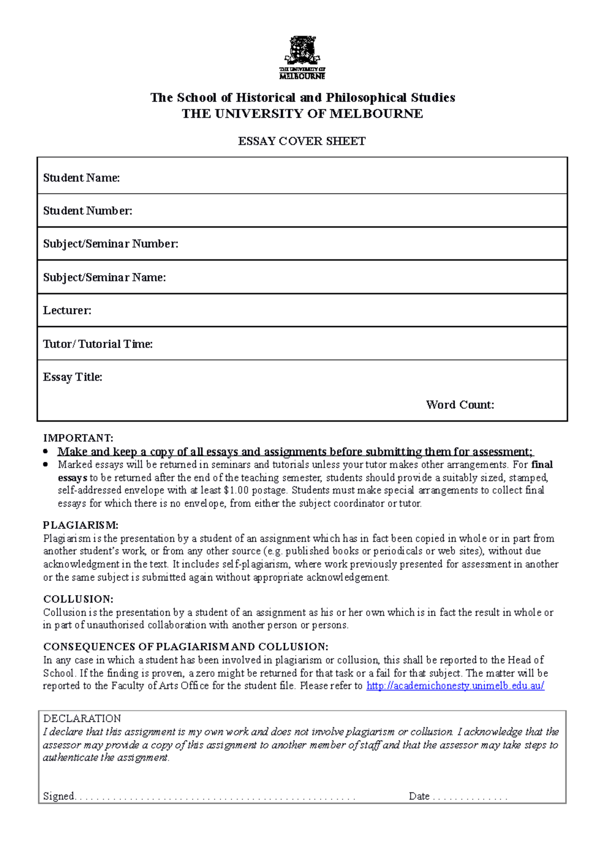 Cover Sheet - ......... - The School of Historical and Philosophical ...