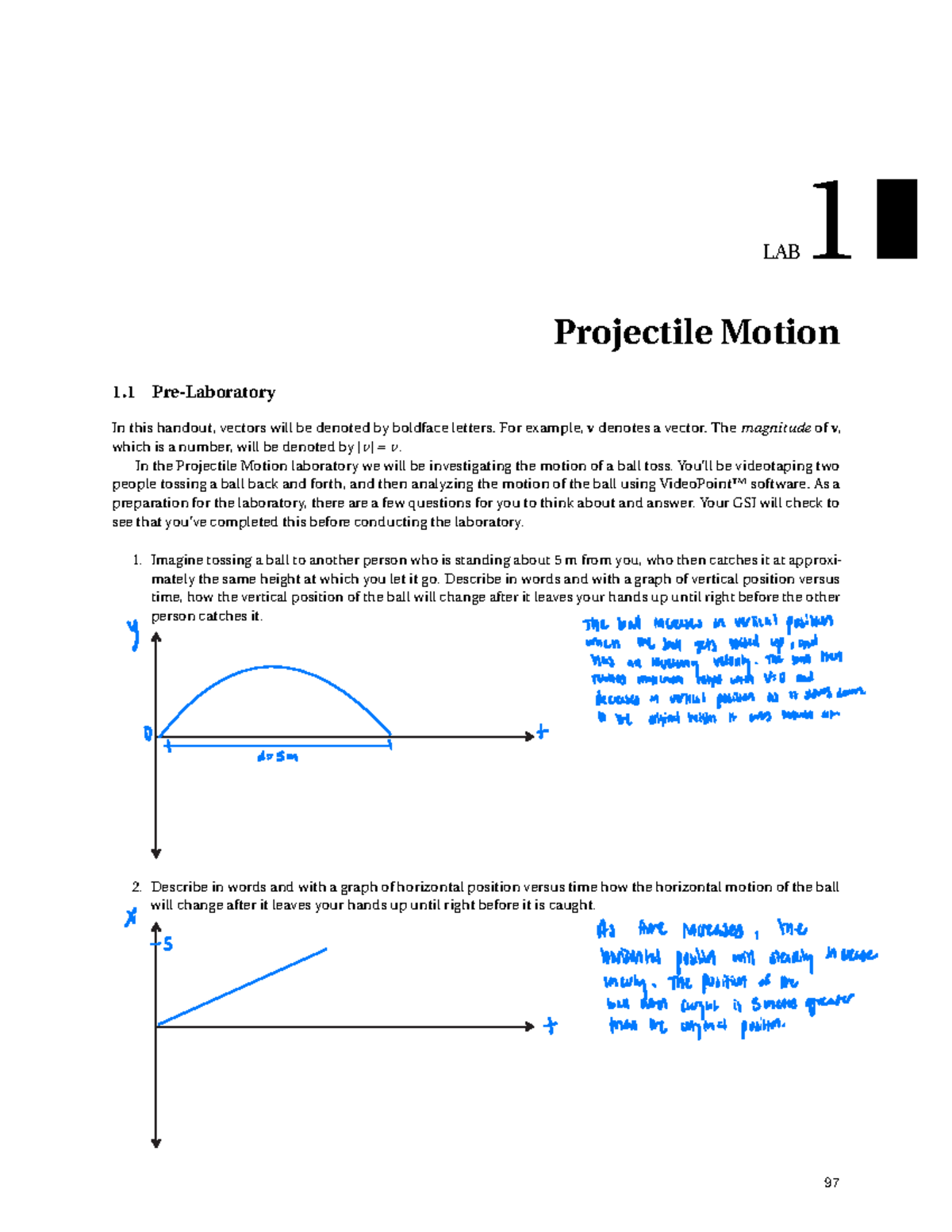 Lab 1 - Forces and acceleration - LAB 1 Projectile Motion 1 Pre ...