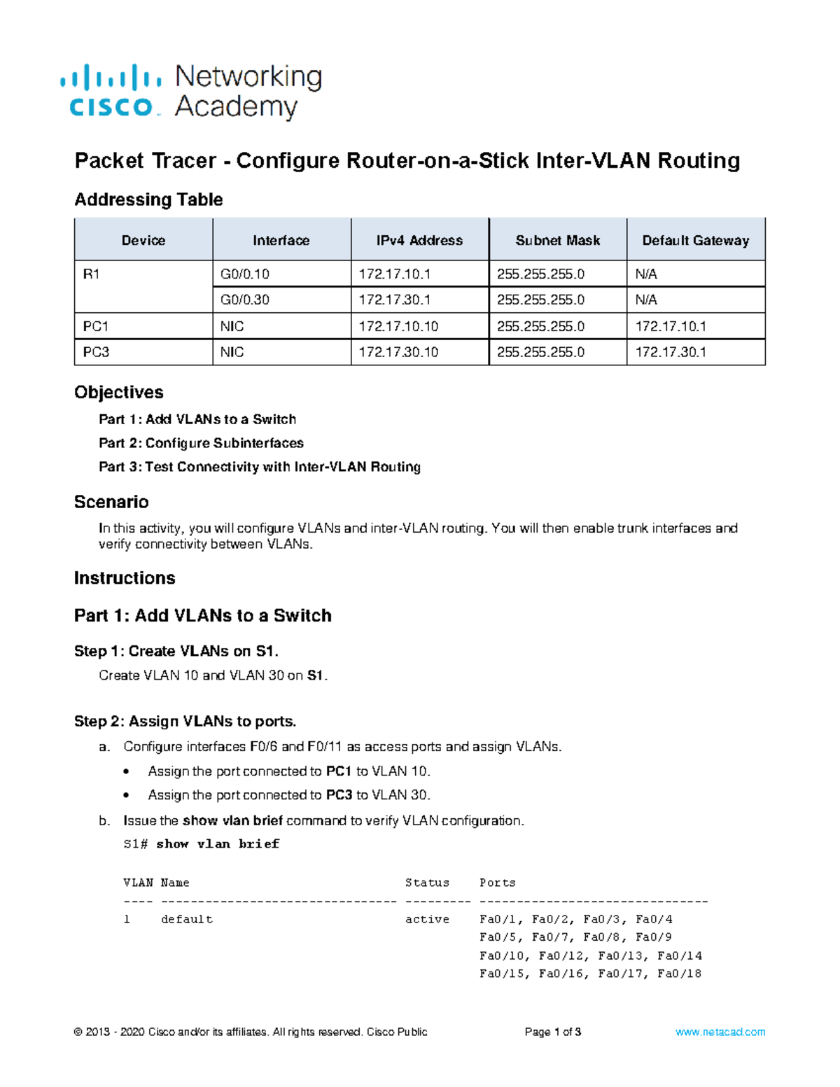 4.2.7 Packet Tracer - Configure Router-on-a-Stick Inter-VLAN Routing - v7.02 english - 2013 ...