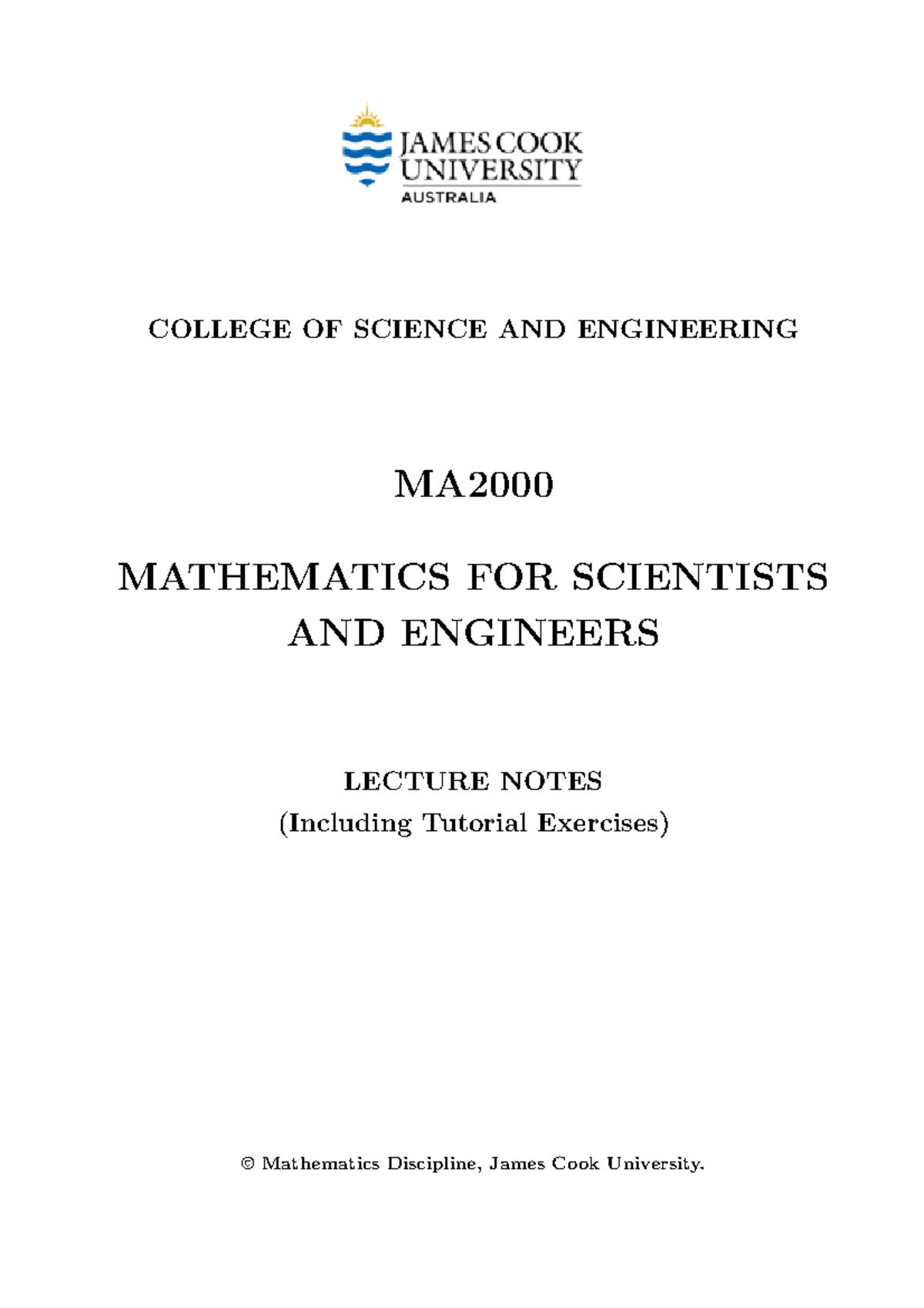 MA2000 2023 Lecture Notes 1 - COLLEGE OF SCIENCE AND ENGINEERING MA ...