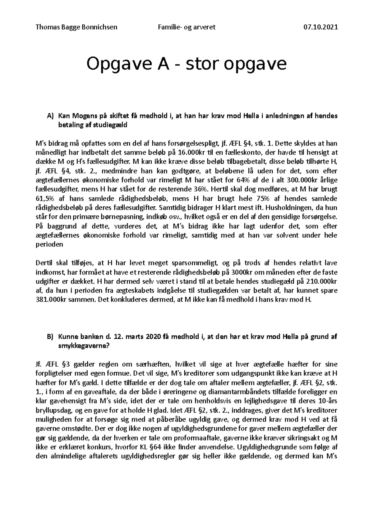 løsning til øvelsesopgave 1 i familie. og arveret - Opgave A - stor ...