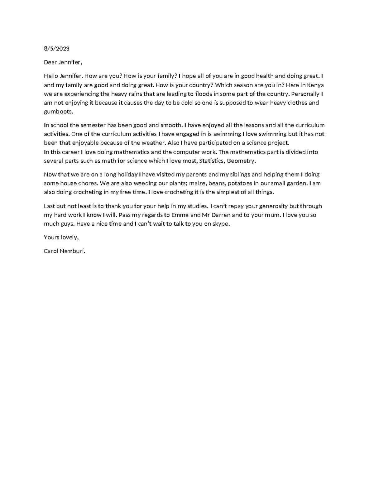 Letter TO MY Sponsor - 8/5/ Dear Jennifer, Hello Jennifer. How are you ...