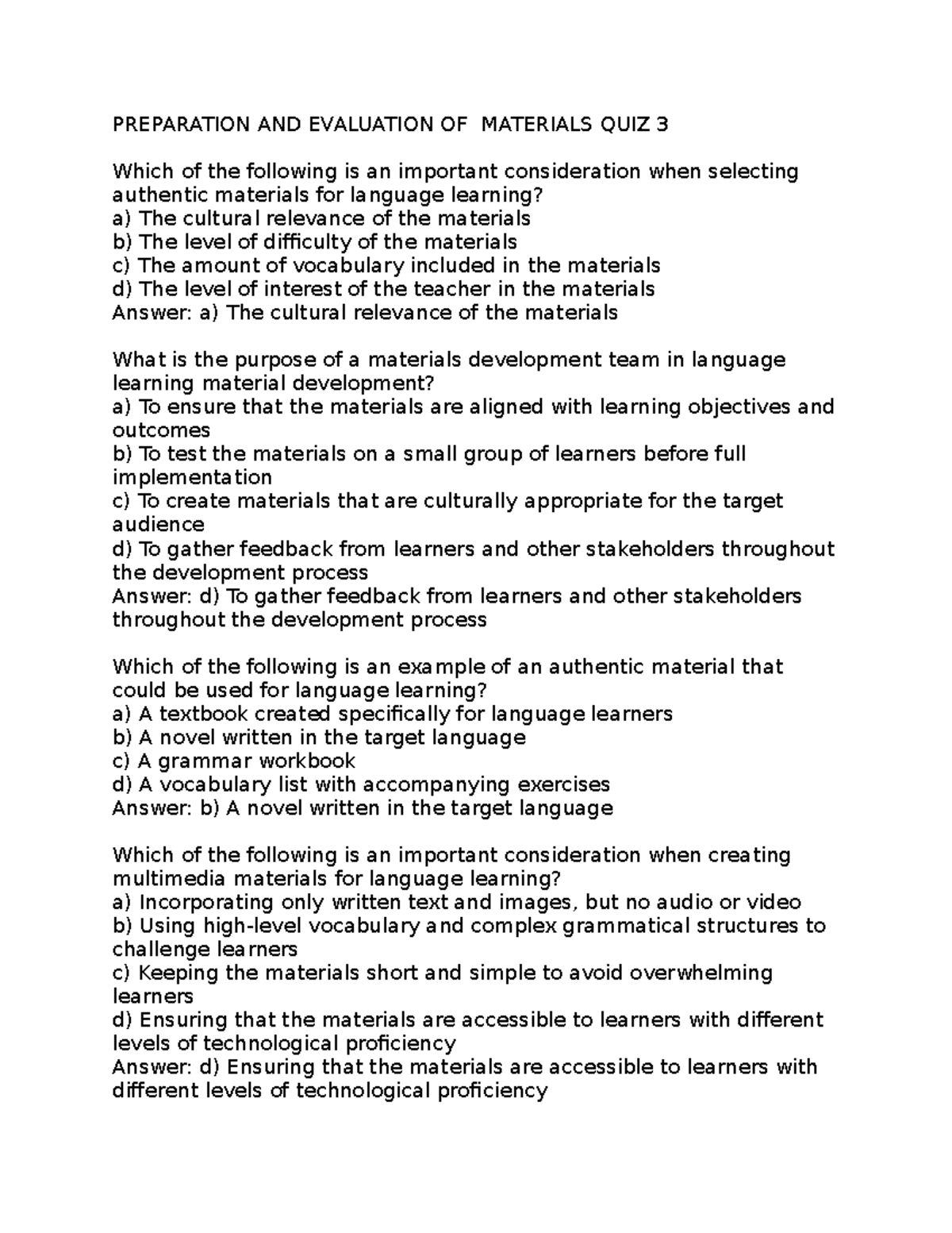 Preparation AND Evaluation OF Materials QUIZ 3 - PREPARATION AND ...