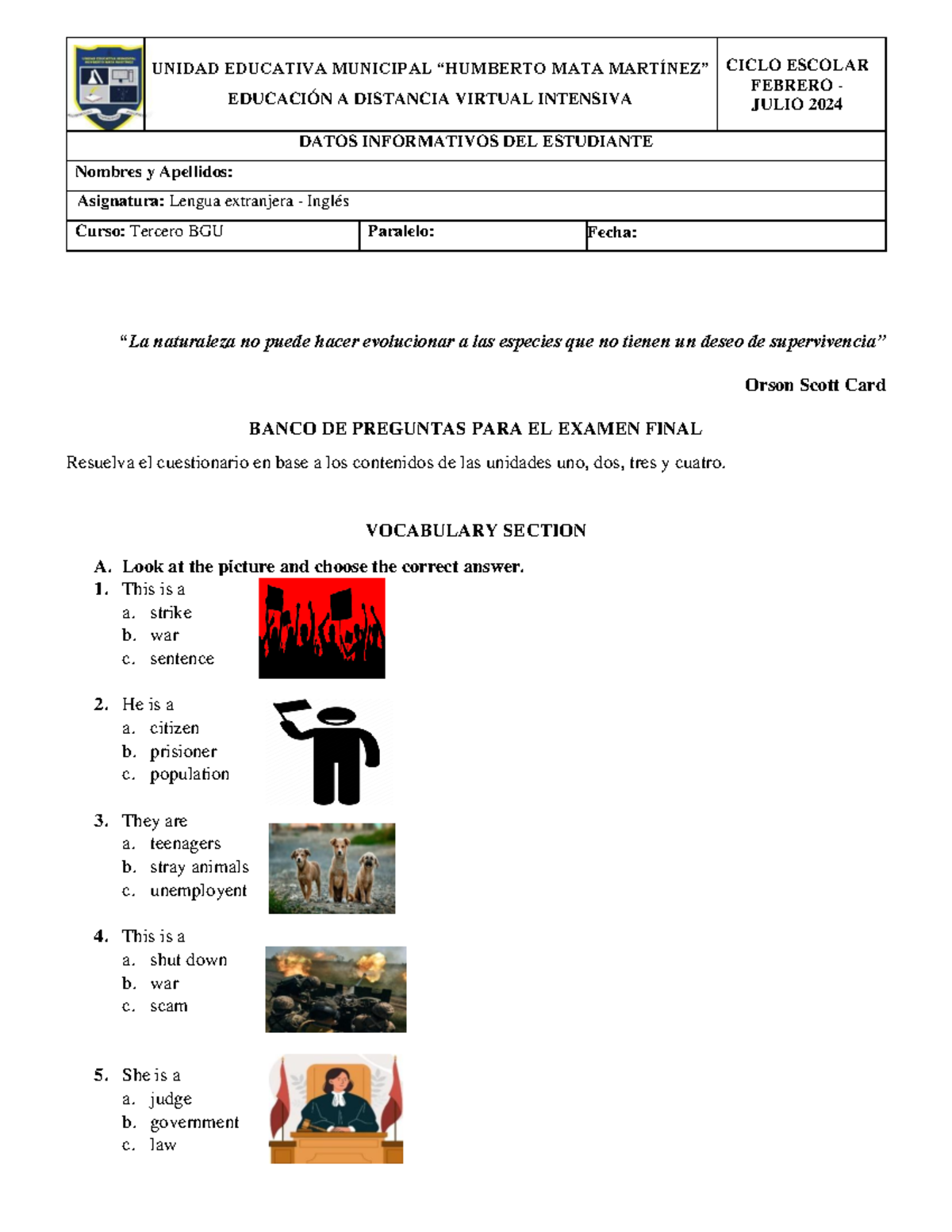 Question BANK 3rd - asdfghj - “La naturaleza no puede hacer evolucionar ...
