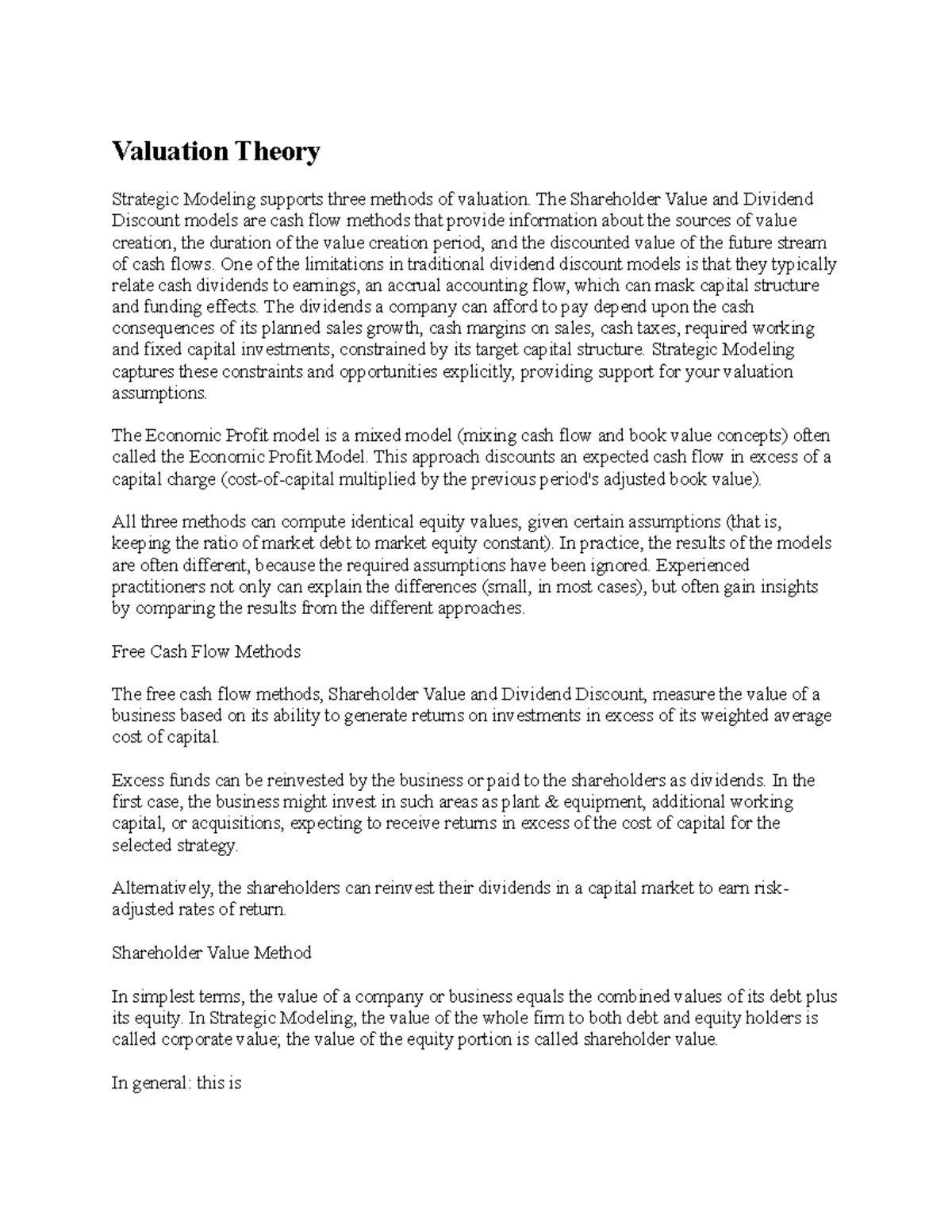 Valuation Theory - MSC Finance - Valuation Theory Strategic Modeling ...