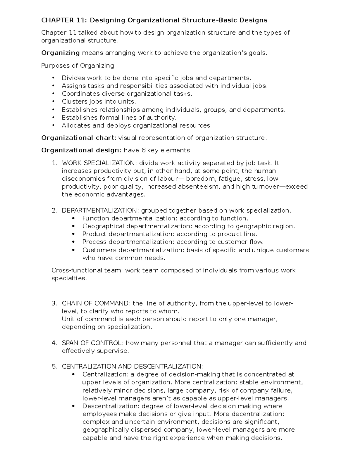 Chapter 11 Designing Organizational Structure-Basic Designs - CHAPTER ...