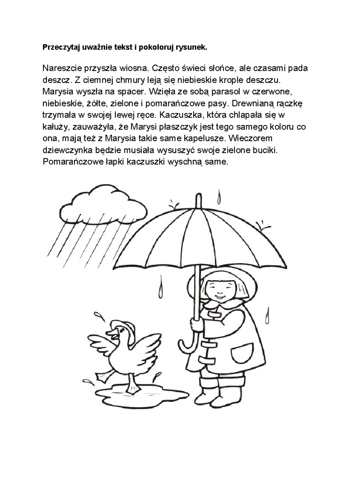 Czytanie ze zrozumieniem - Przeczytaj uważnie tekst i pokoloruj rysunek ...