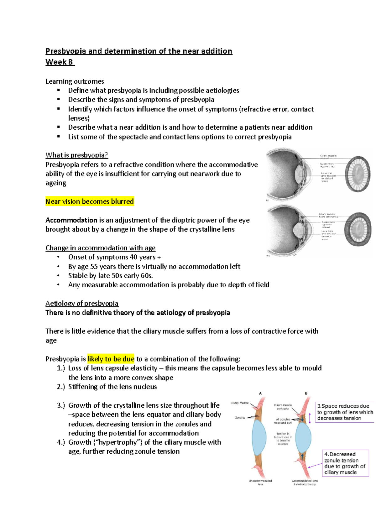 Presbyopia and determination of the near addition Week 8 - Any ...