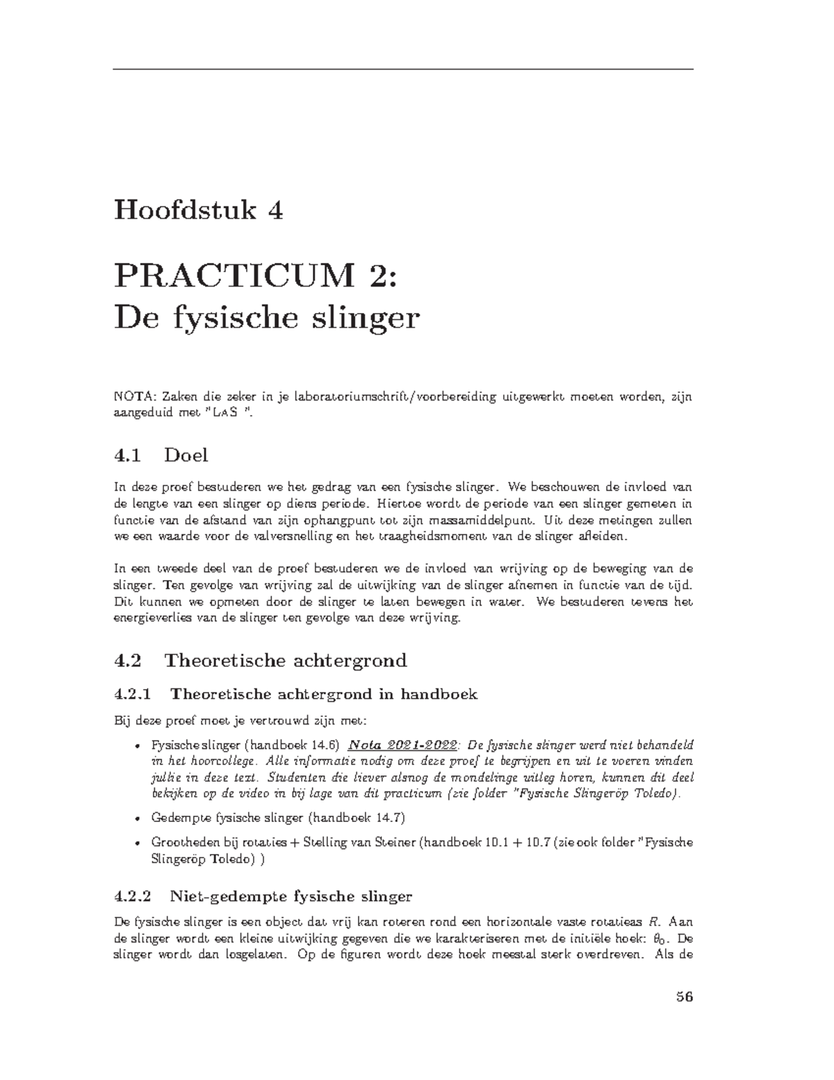 Fysische slinger - practicum - Hoofdstuk 4 PRACTICUM 2: De fysische ...