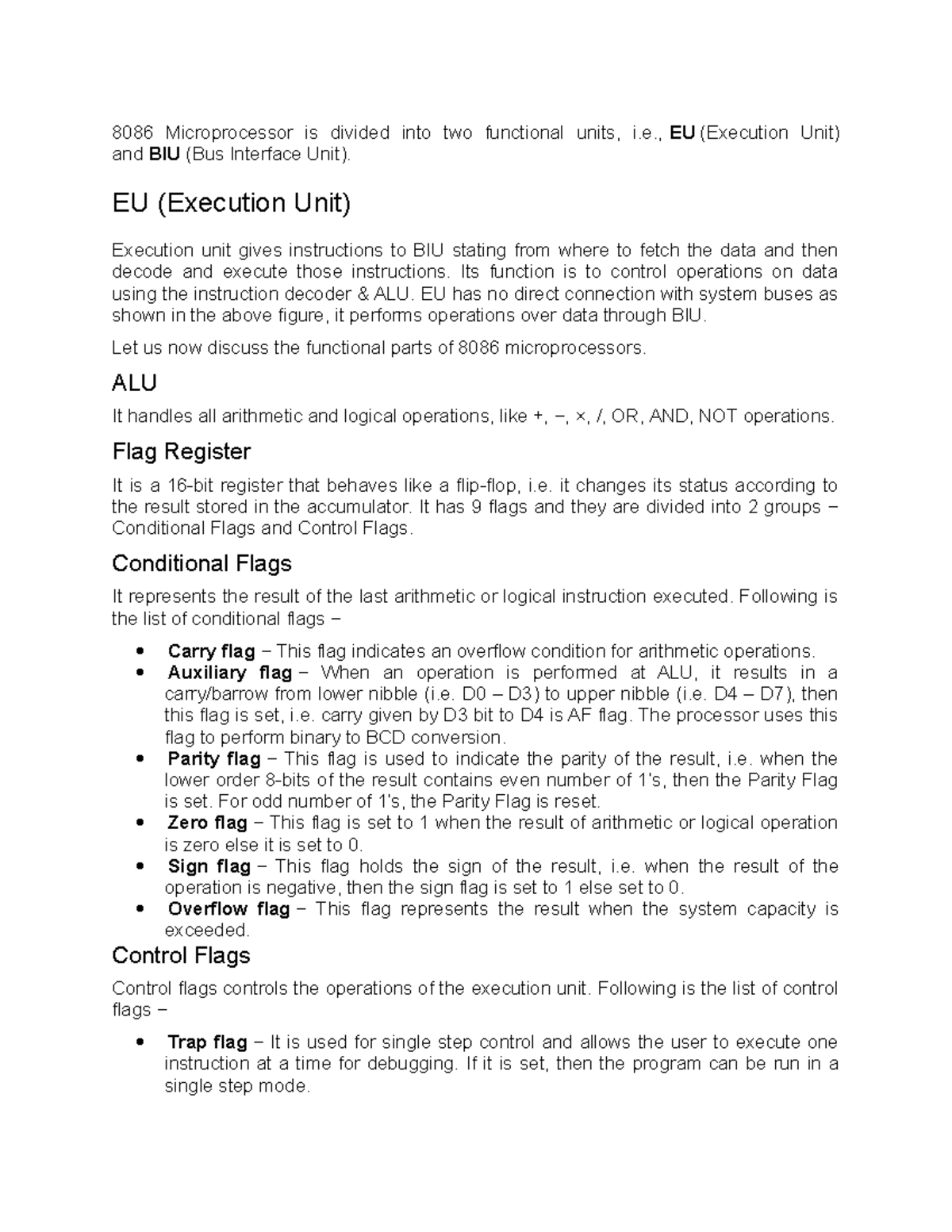 8086 Microprocessor is divided into two functional units - , EU ...