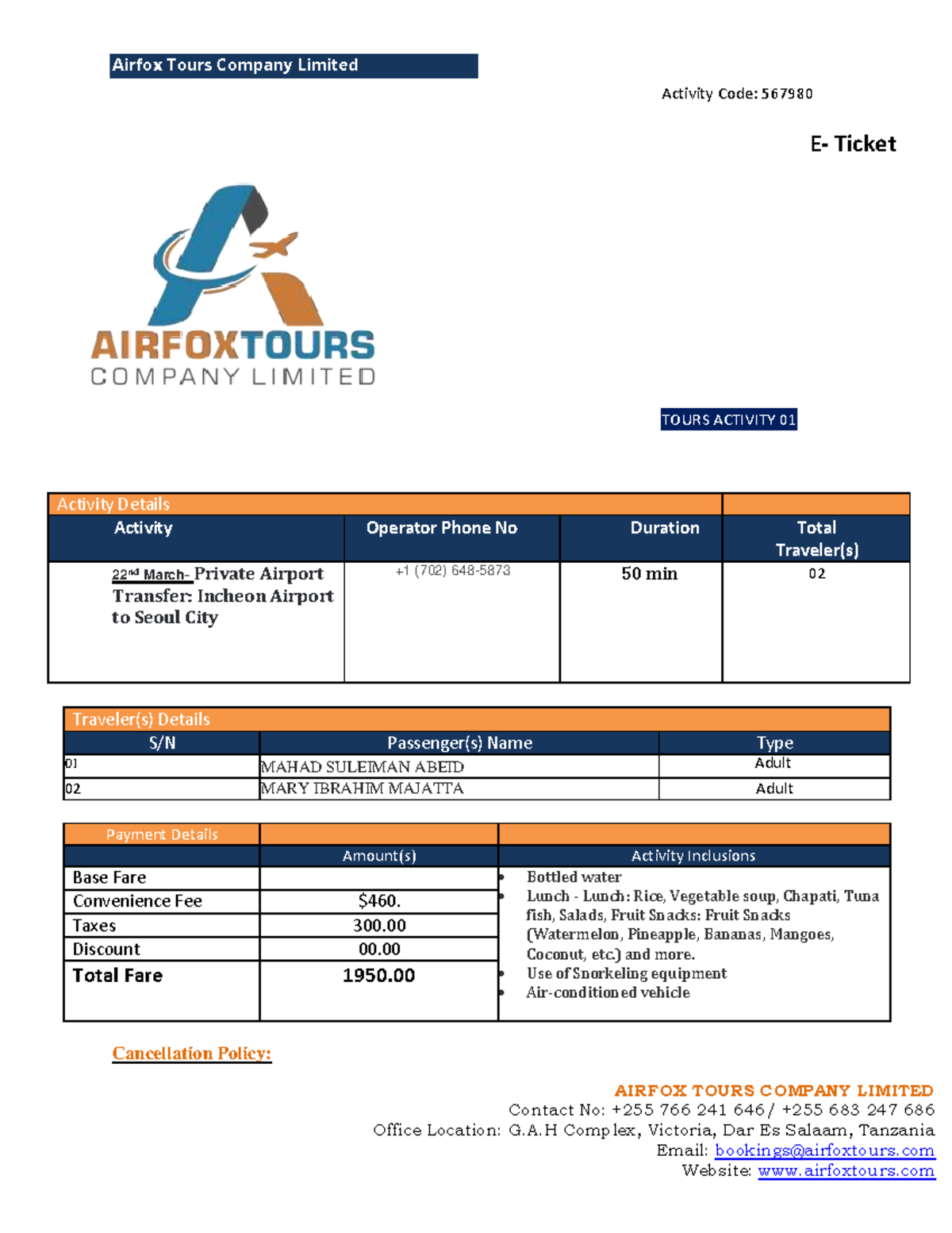 Activity Reservation Template-1-10-2 - Airfox Tours Company Limited ...