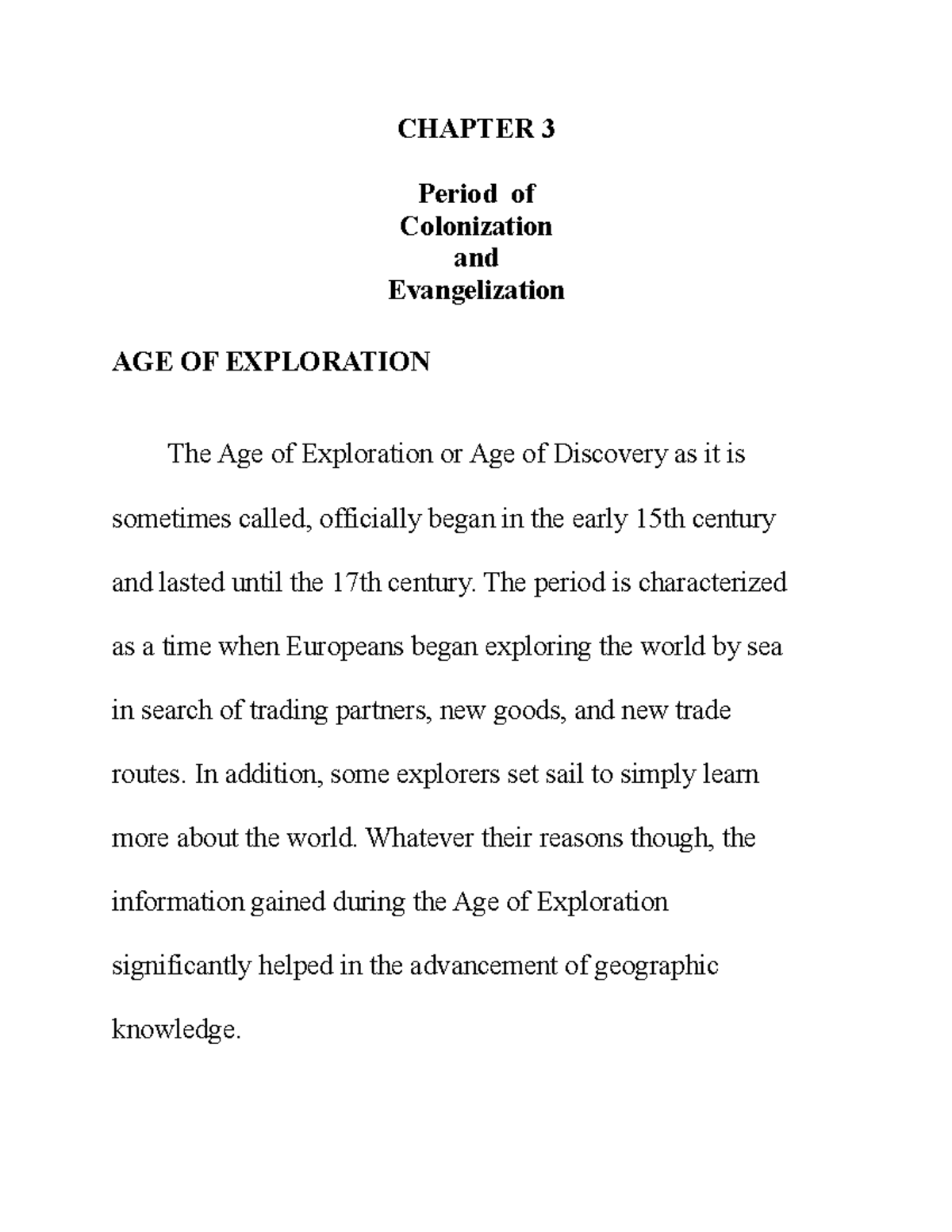 Chapter 3 - ........ - CHAPTER 3 Period of Colonization and ...