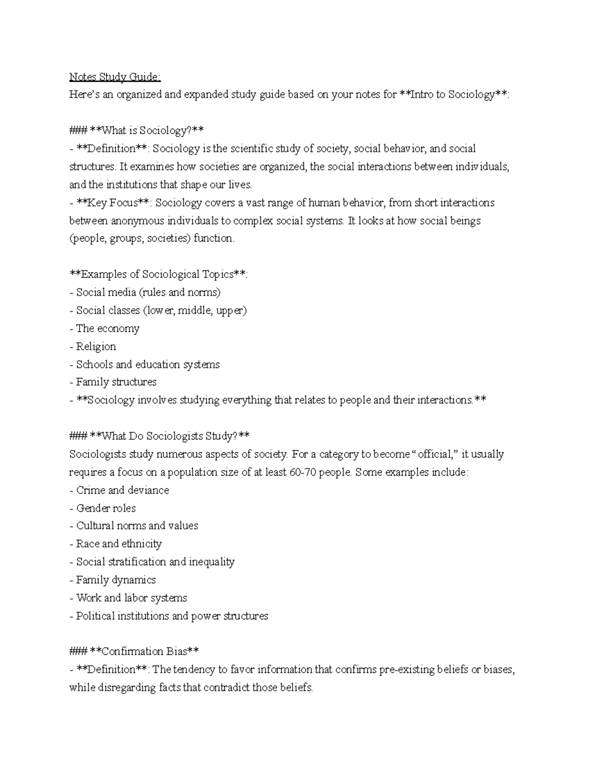 Sociology Study Guides - Notes Study Guide: Here’s an organized and ...