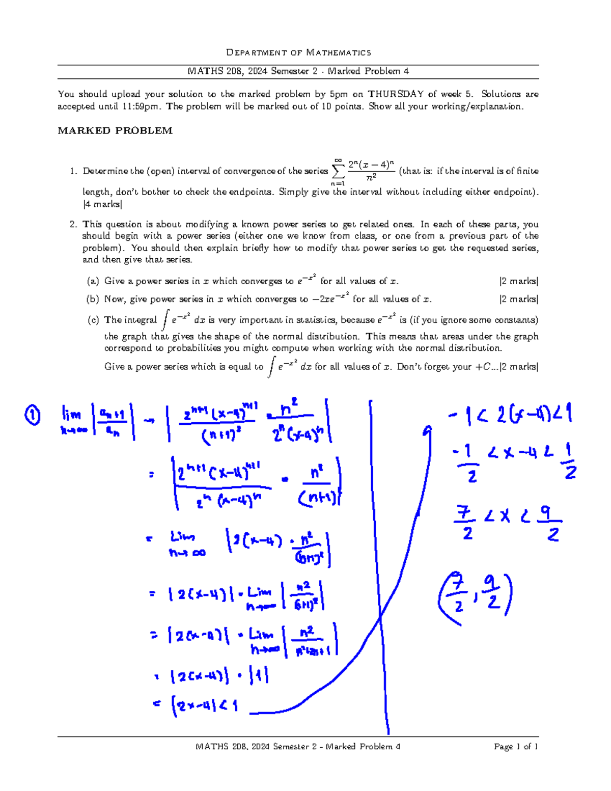 208 marked problem 4 - assignment - Department of Mathematics MATHS 208 ...