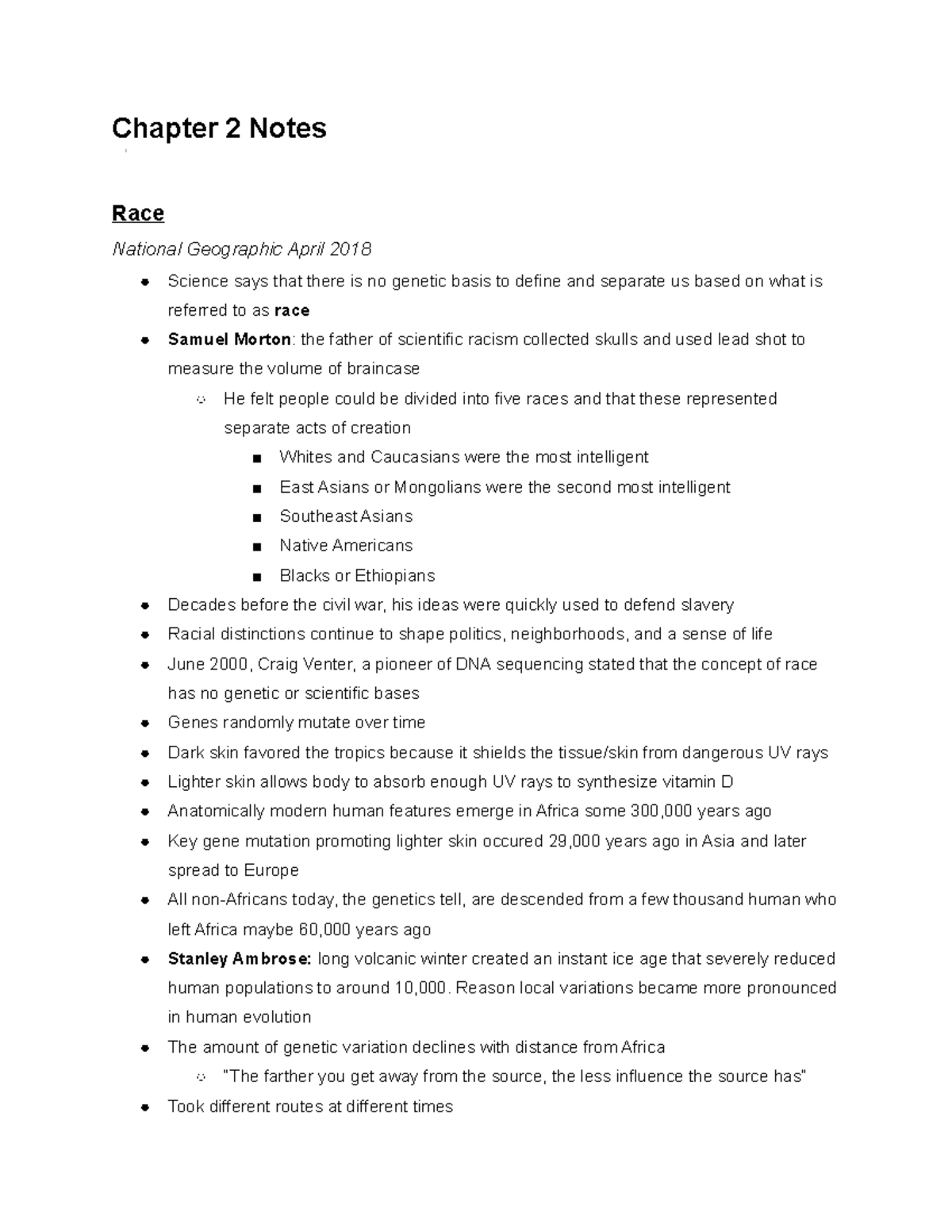 Test 2 - Lecture notes 2 - Chapter 2 Notes Race National Geographic ...