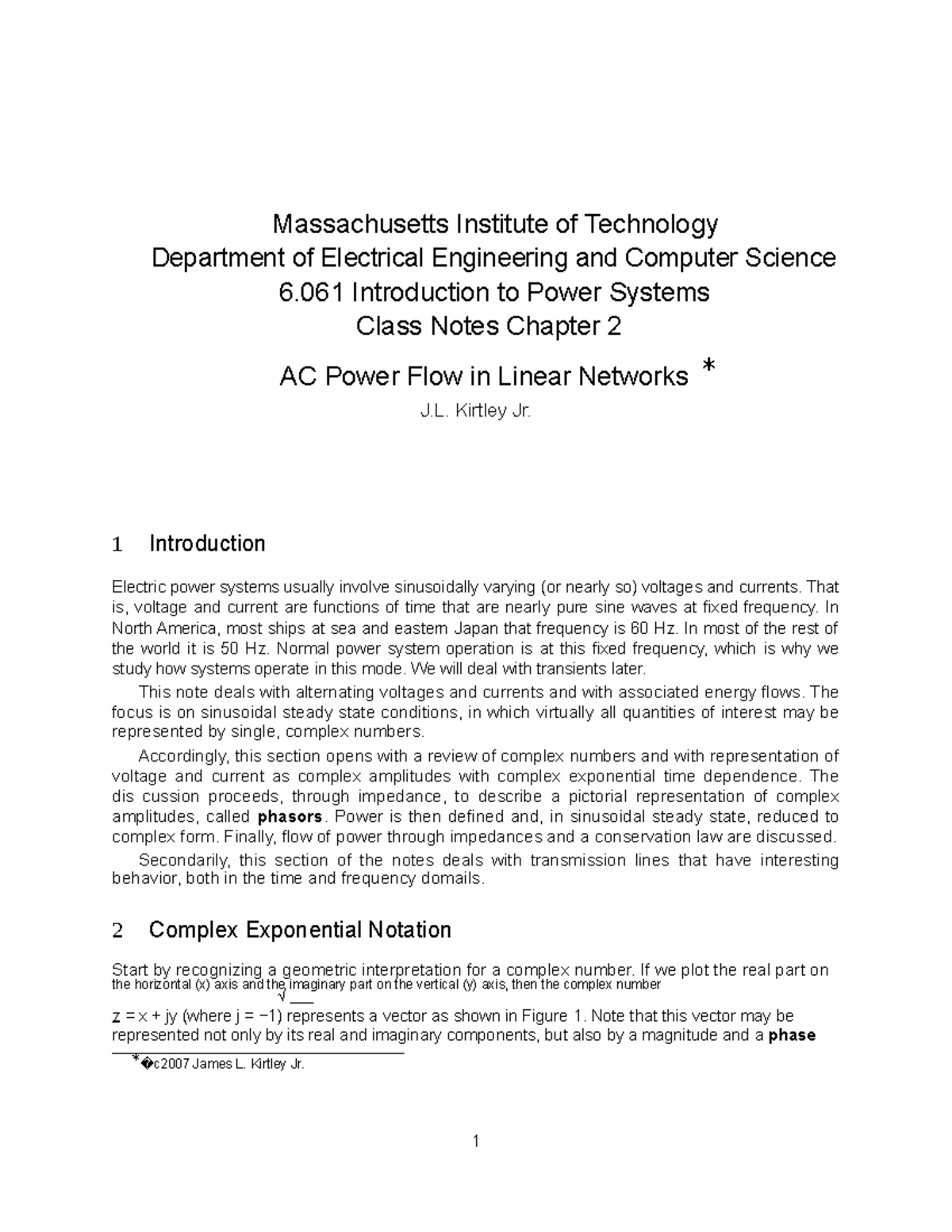 Ac Power Flow In Linear Networks Massachusetts Institute Of Technology Department Of