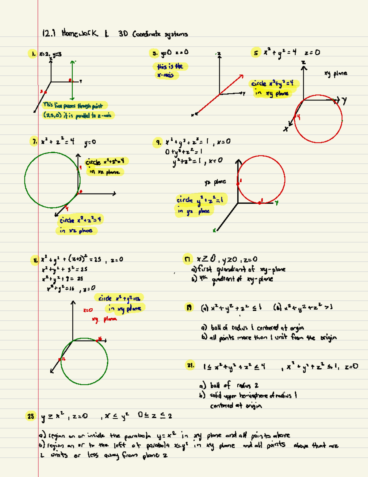 Calculus III - homework - 12. 1 Homework 1. 3D Coordinate systems 3. y ...