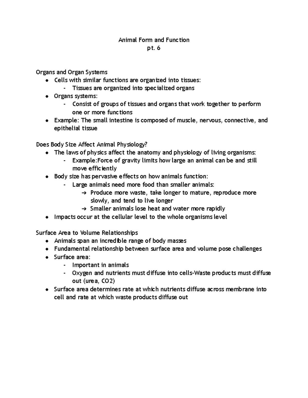 Animal Form and Function pt. 6 - 6 Organs and Organ Systems Cells with ...