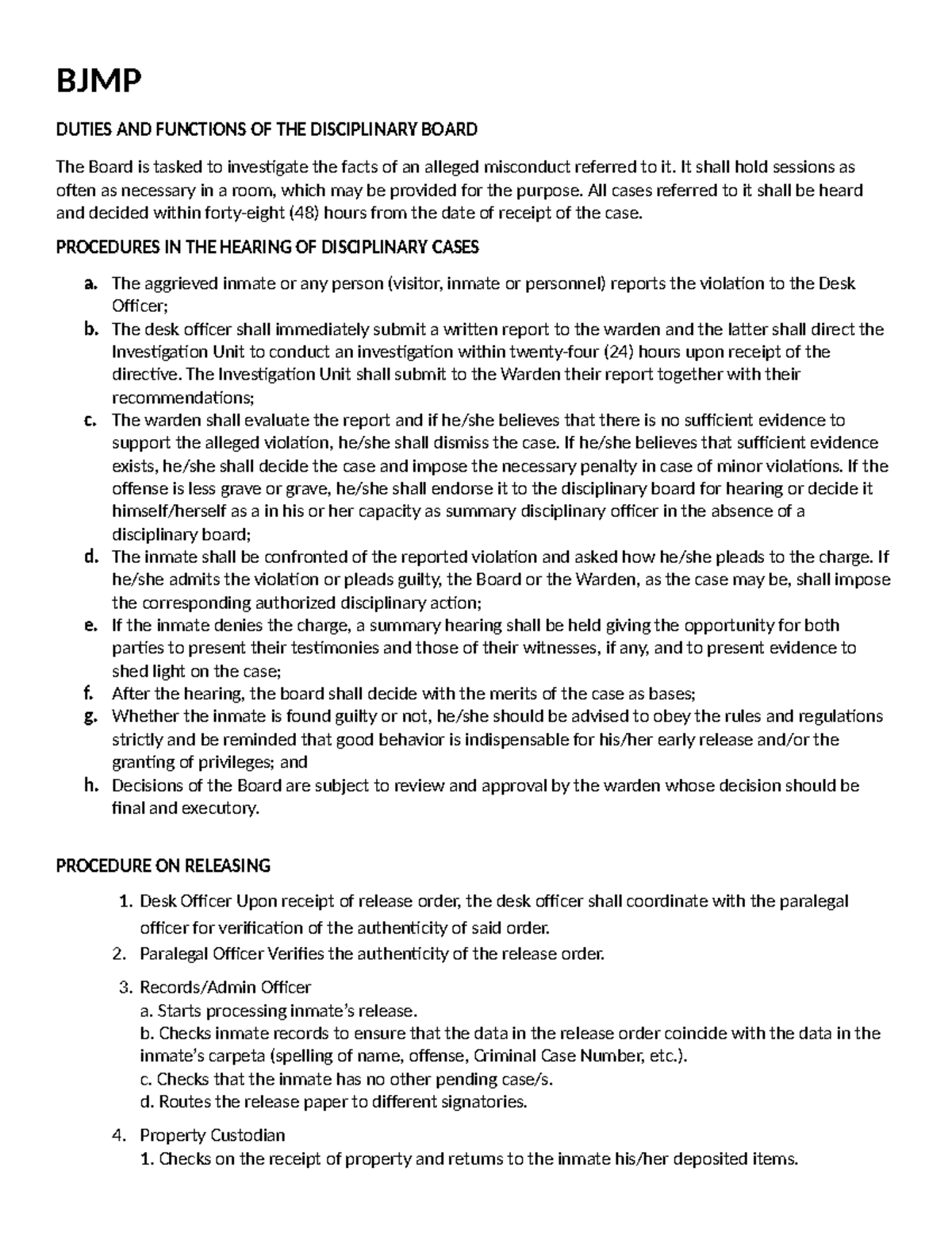 BJMPmanual - BJMP OPERATING MANUAL - BJMP DUTIES AND FUNCTIONS OF THE ...