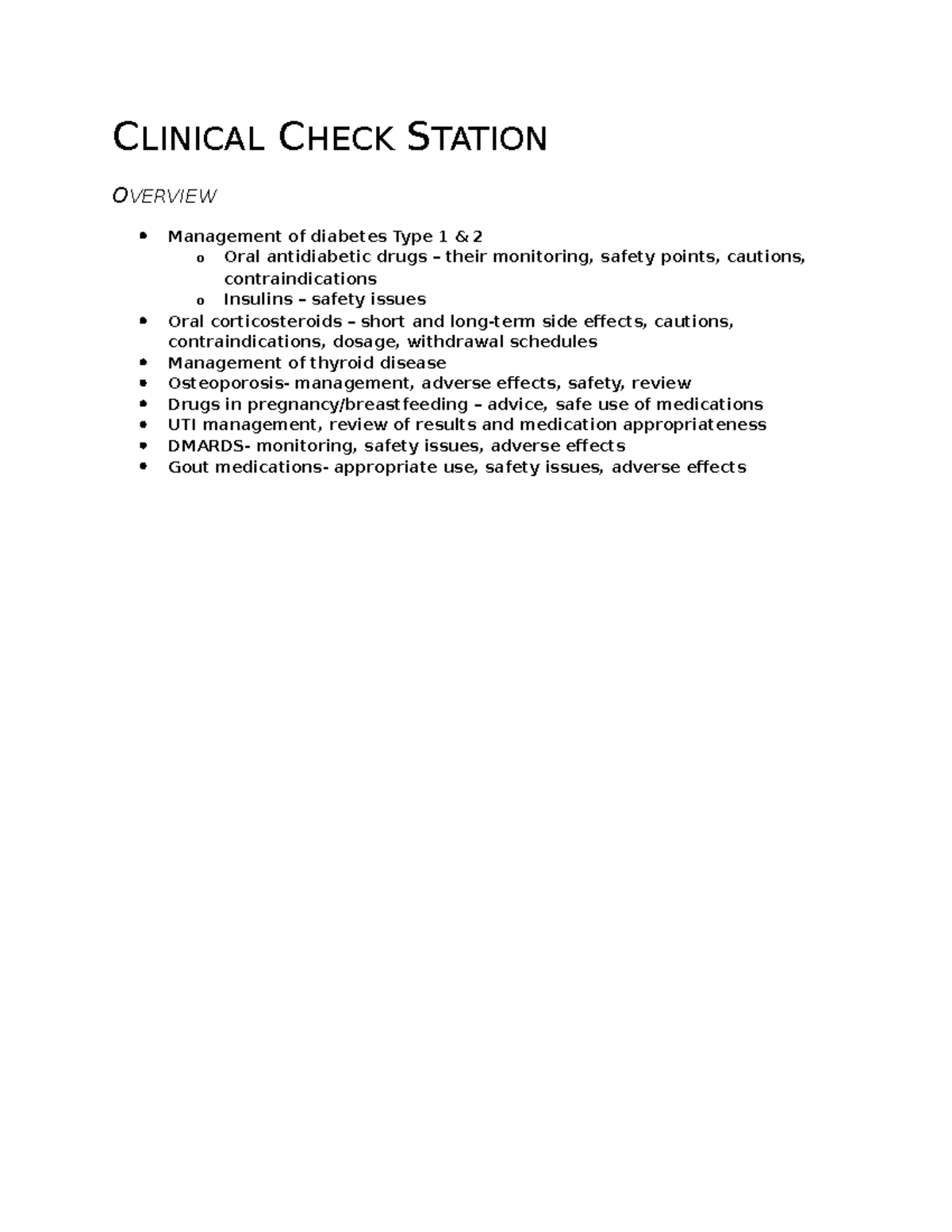 Clinical Check Station - CLINICAL CHECK STATION OVERVIEW Management of ...