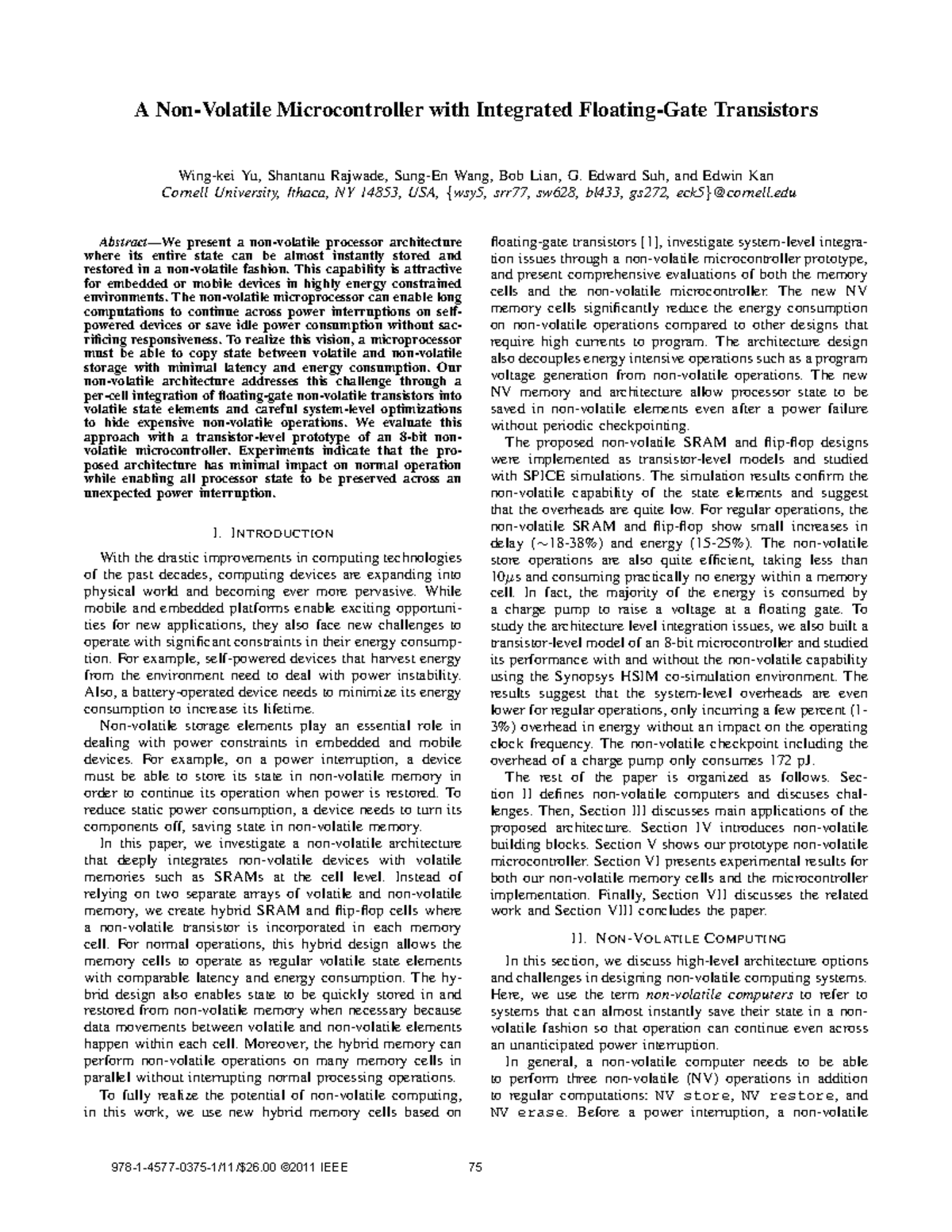 A Non Volatile Microcontroller With Integrated Floating Gate Transistors Edward Suh And Edwin