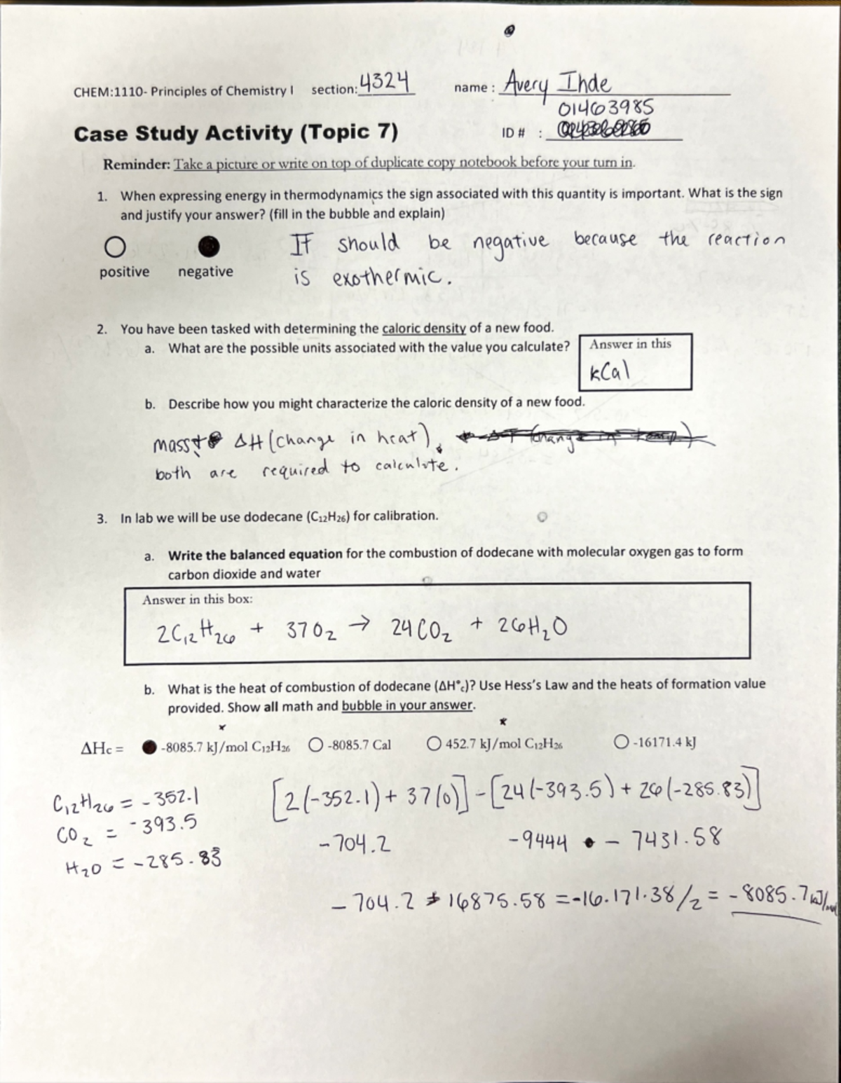 Case Study Topic #7 - Principles of Chemistry I section: 4324 name ...