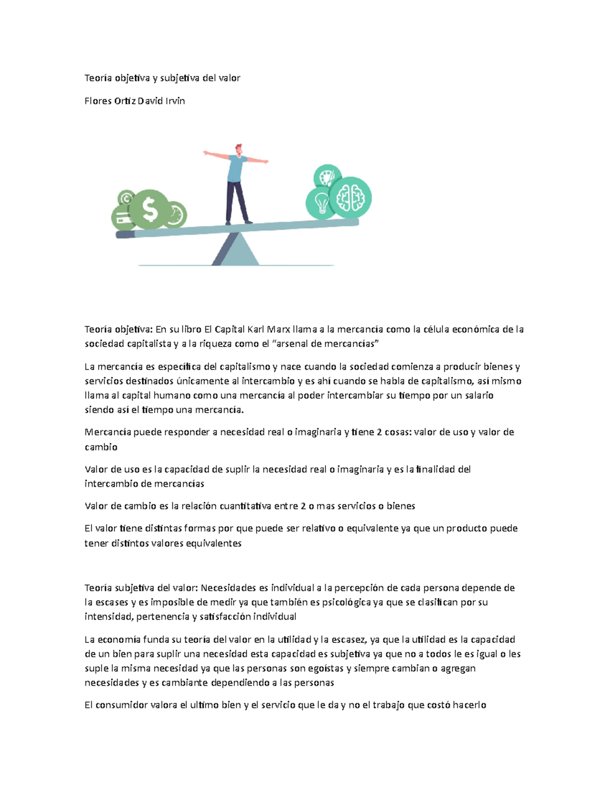 Teoría objetiva y subjetiva del valor - Teoría objetiva y subjetiva del ...