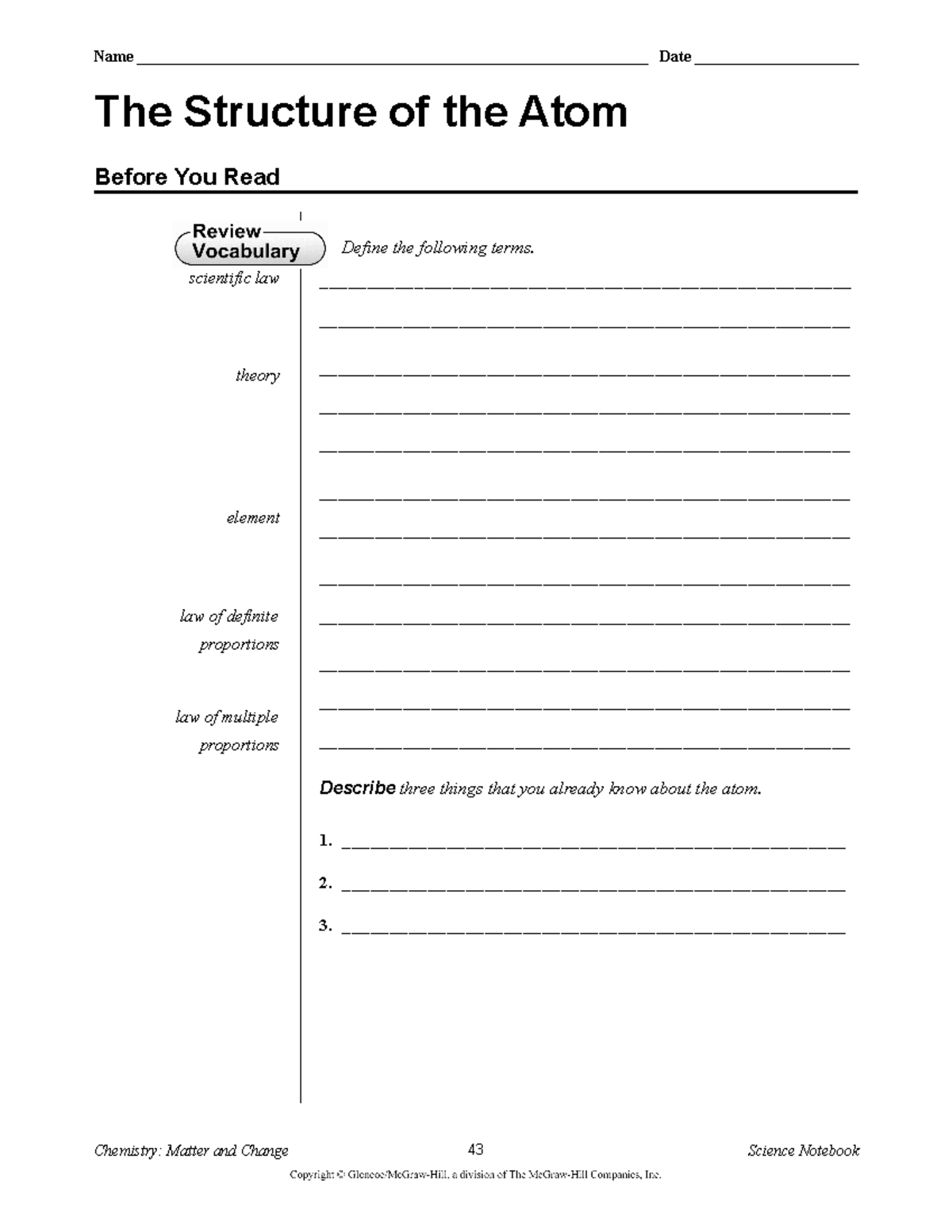 Early Ideas About Matter WS#4 - The Structure of the Atom Before You ...