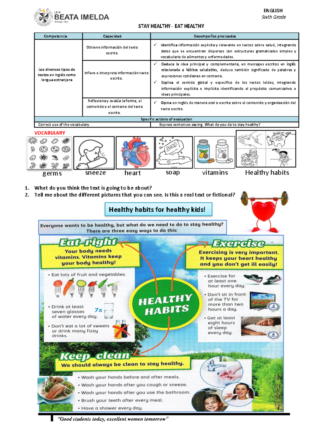 English- Primary- Sixth-05-WS - 08th -12th April- Living Healthy ...
