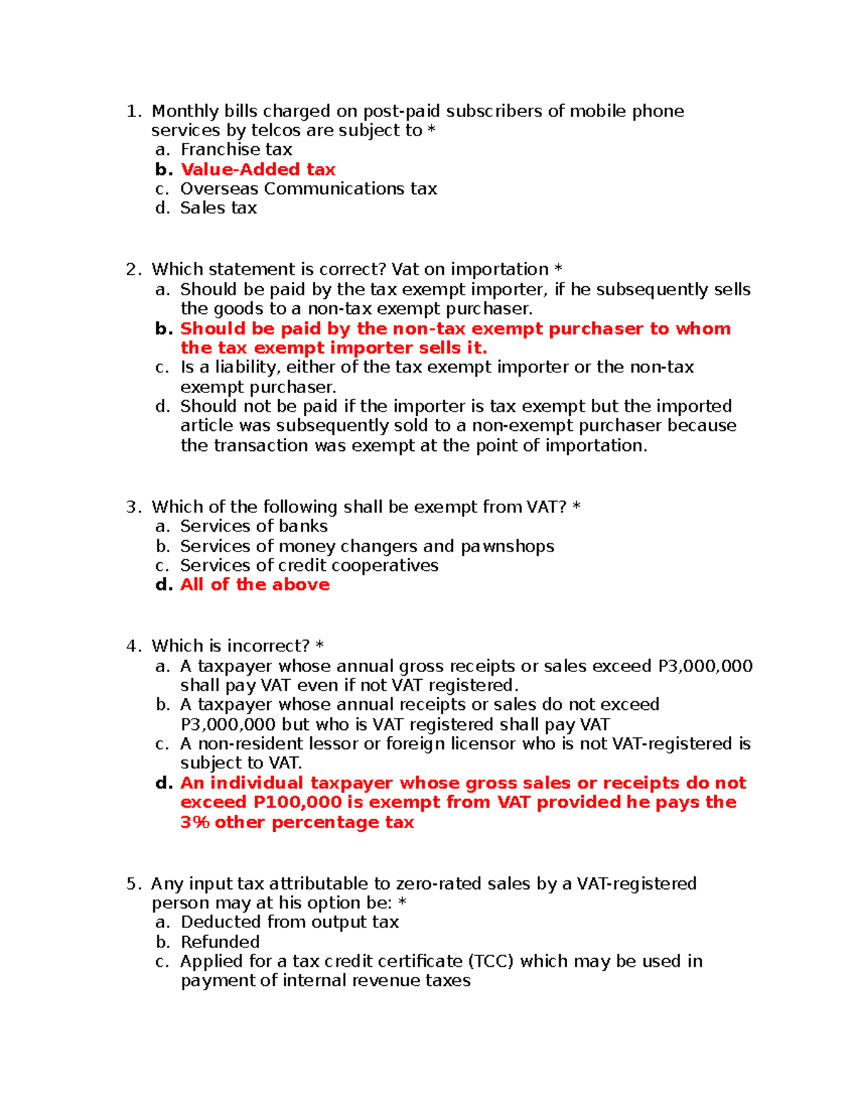 Business Taxation Summative Examination - Answer Key Part 1 - Monthly ...