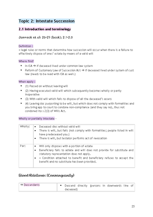 Succession Topic 1 Slides - The Aims and Objectives of the Law of ...