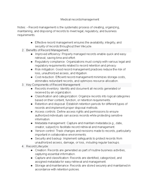 Medical rec. - Medical records/management Notes: - Record management is ...
