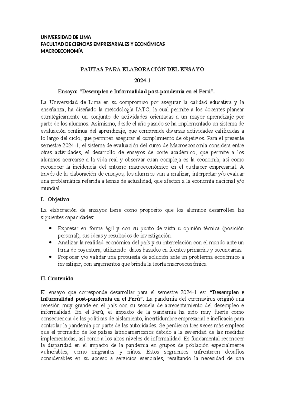 2024-1 Pautas PARA LA ElaboracióN DE Ensayo - UNIVERSIDAD DE LIMA ...
