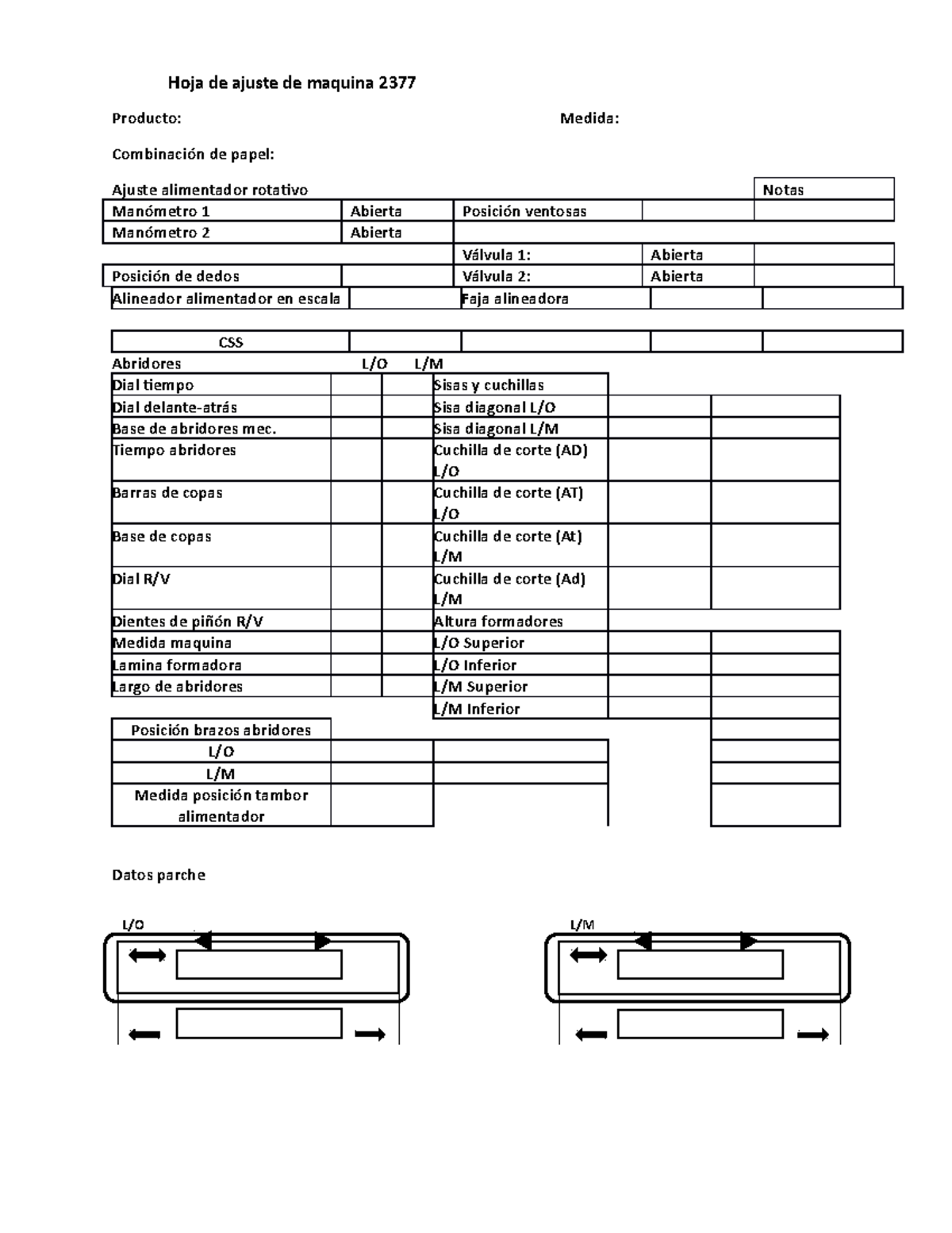 Formato manual de ajustes - Hoja de ajuste de maquina 2377 Producto ...