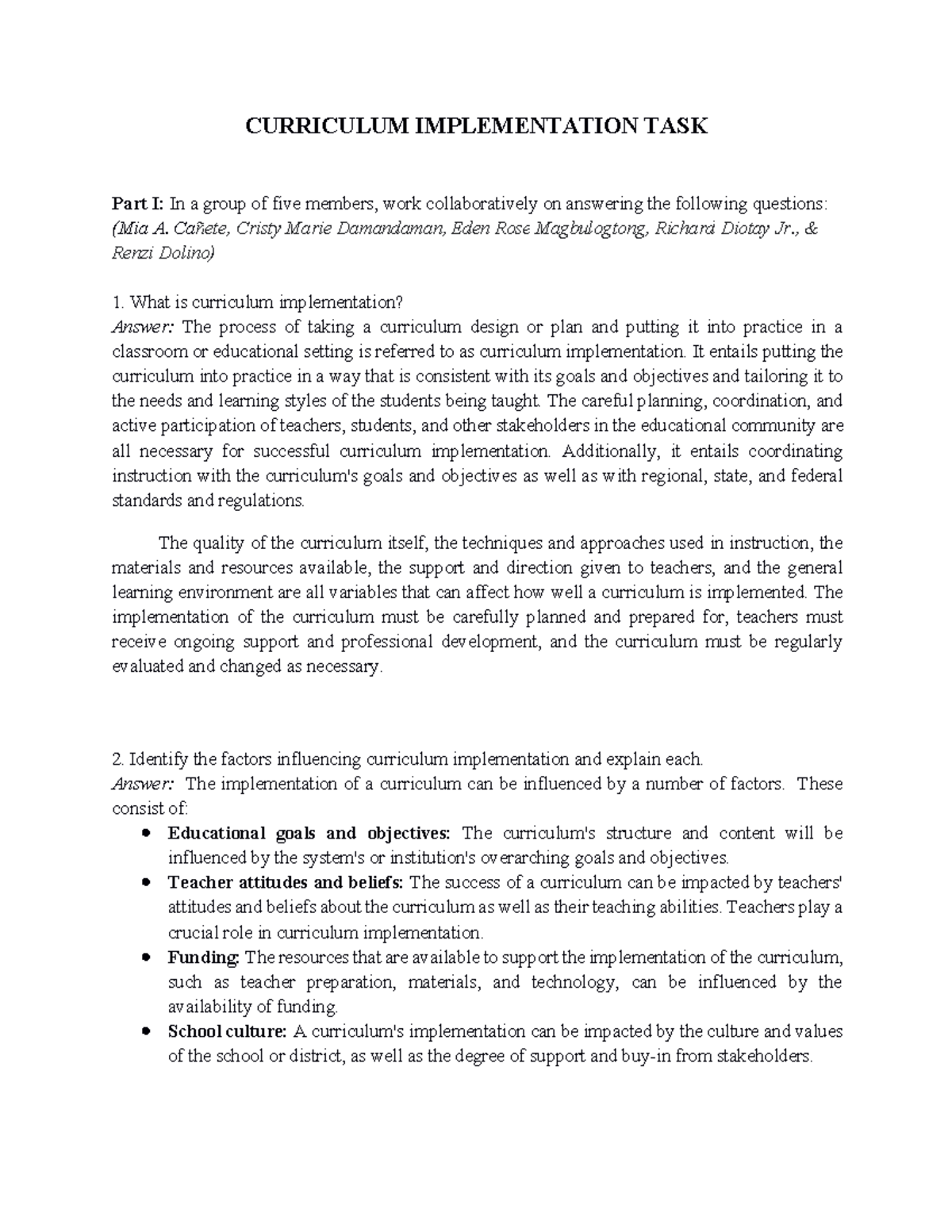 Curriculum- Implementation-TASK (Diotay,Richard Jr) - CURRICULUM ...