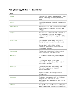 Module 05 Exam Review - Key Terms for Exam - Patho Module 05 Exam ...