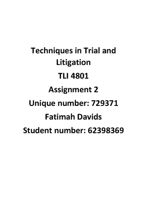 TLI4801 Assignment 1 Semester 1 2023 - TLI Assignment 1 Semester 1 (2023) Solutions UNIQUE CODE ...